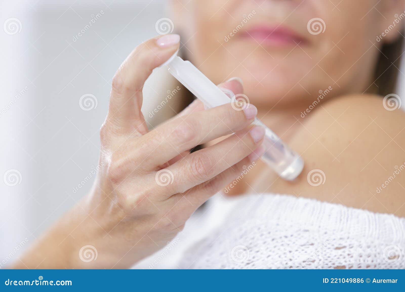 Woman doing self injection stock photo. Image of receiving - 221049886