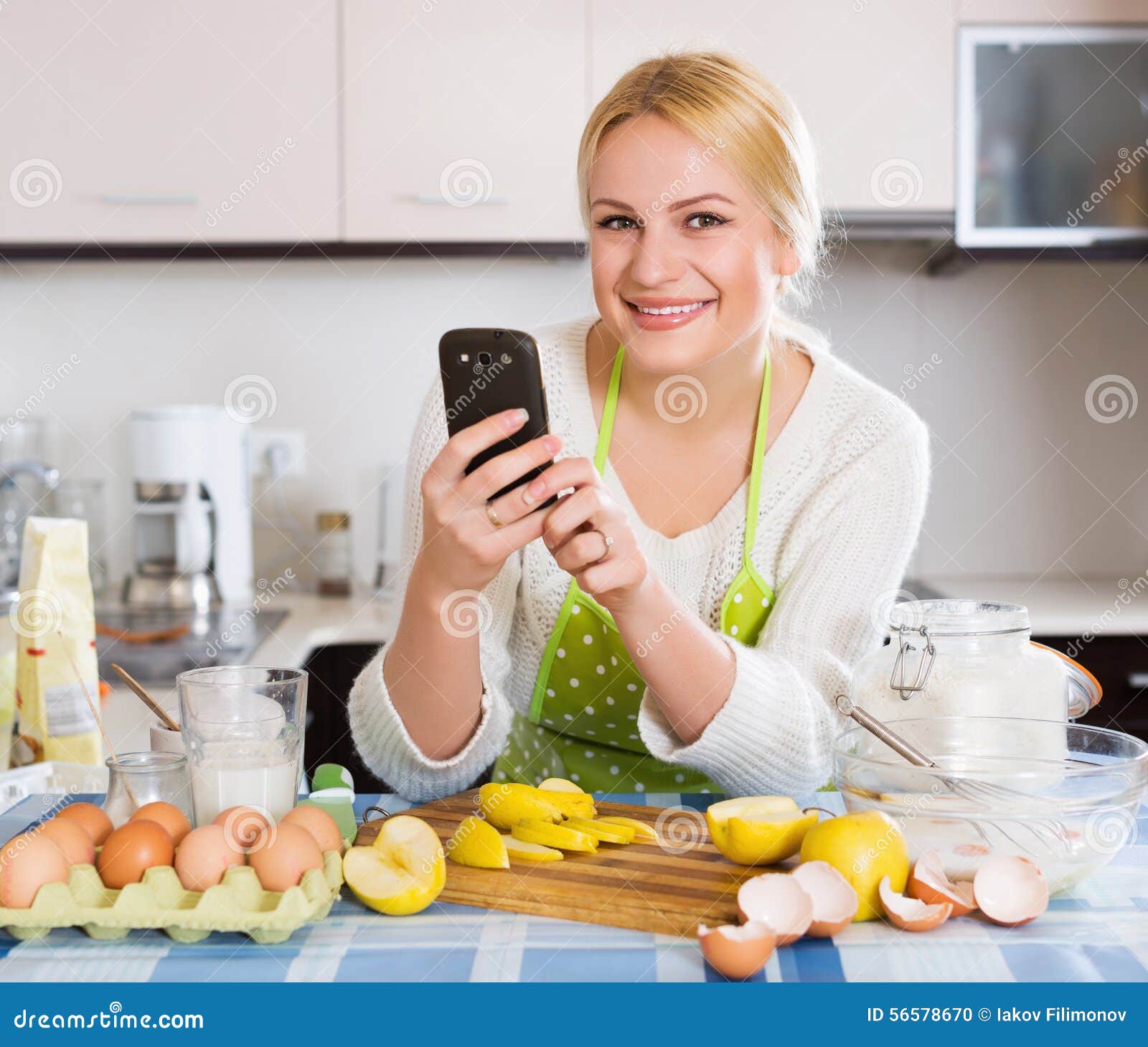 Woman Doing Selfie at Kitchen Stock Photo - Image of european, happy ...