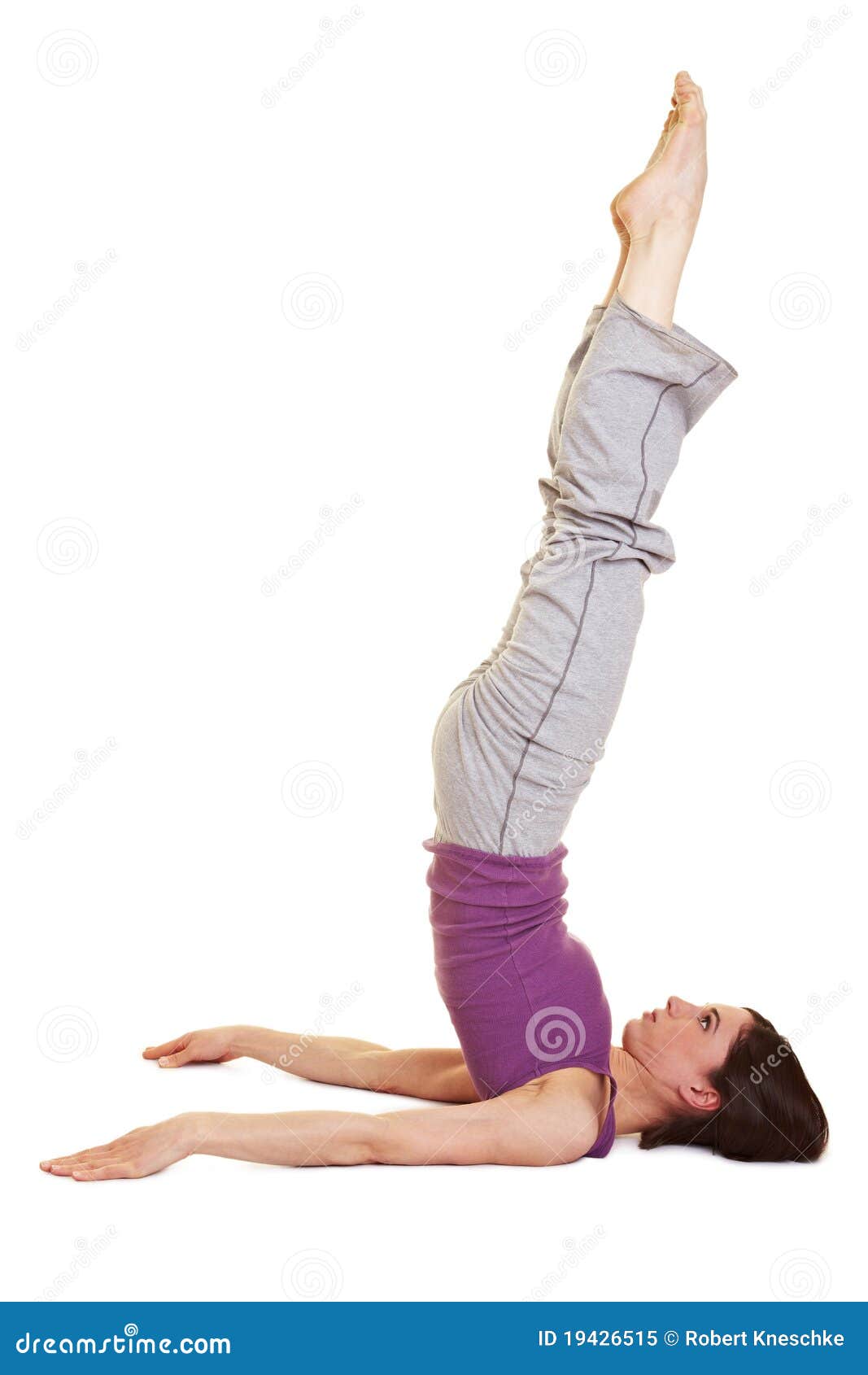 Woman doing shoulder stand stock image. Image of health - 19426515