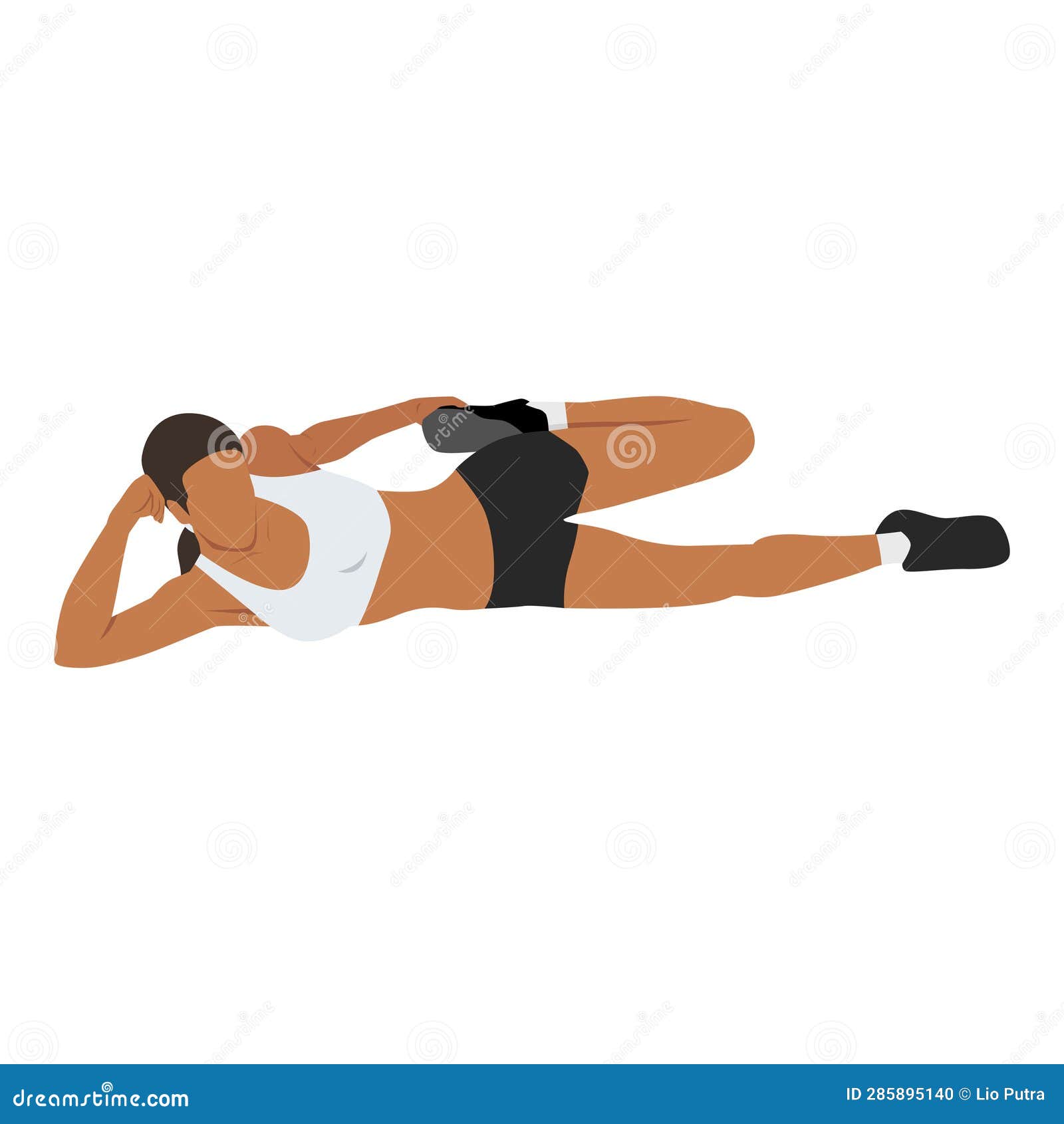 Woman Doing Side Lying Quad Stretch Exercise. F Stock Illustration ...