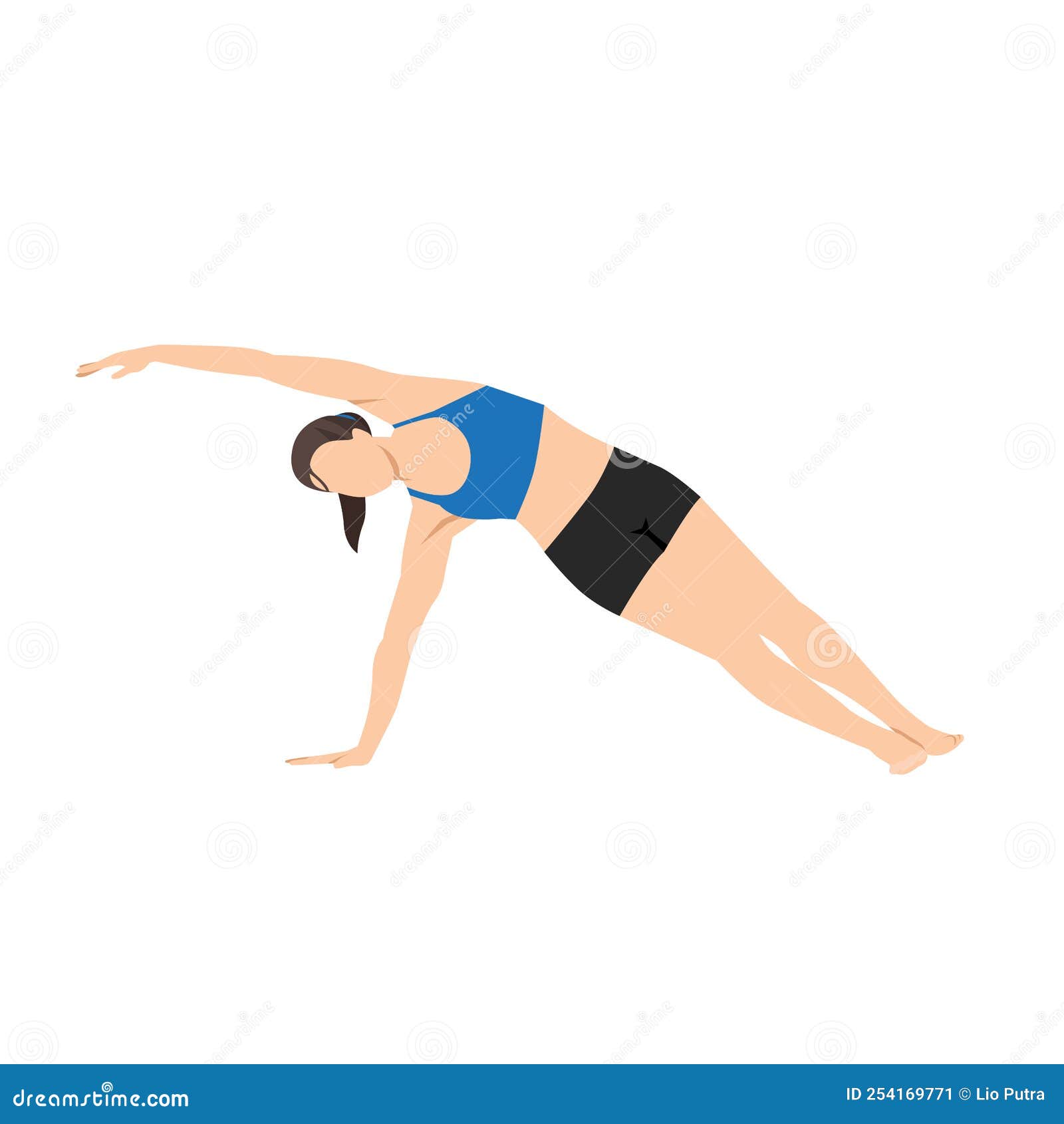 Woman Doing Side Plank with Side Stretch Exercise. Flat Vector Stock ...