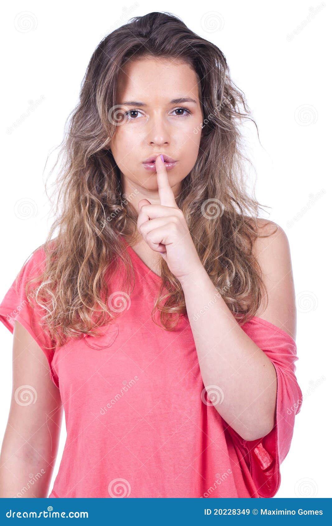 Woman doing silence sign stock image. Image of shirt - 20228349