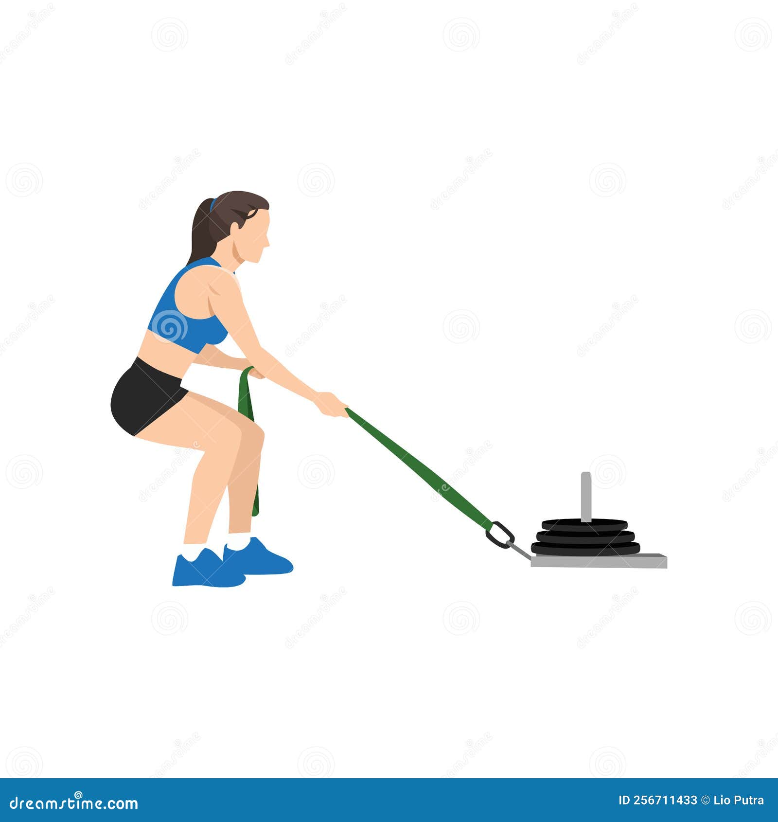 Woman Doing Sled Pulls Exercise. Flat Vector Illustration Stock Vector ...