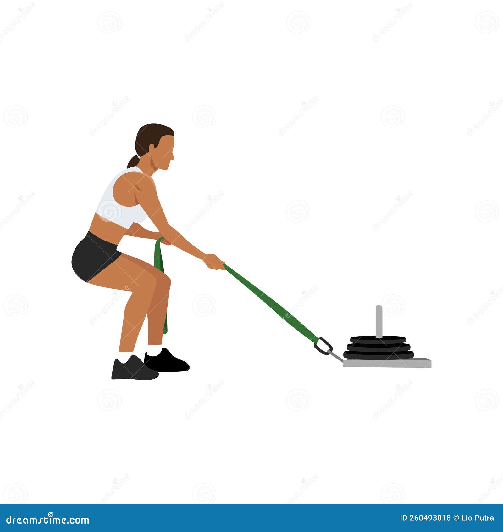 Woman Doing Sled Pulls Exercise. Flat Vector Illustration Isolated ...