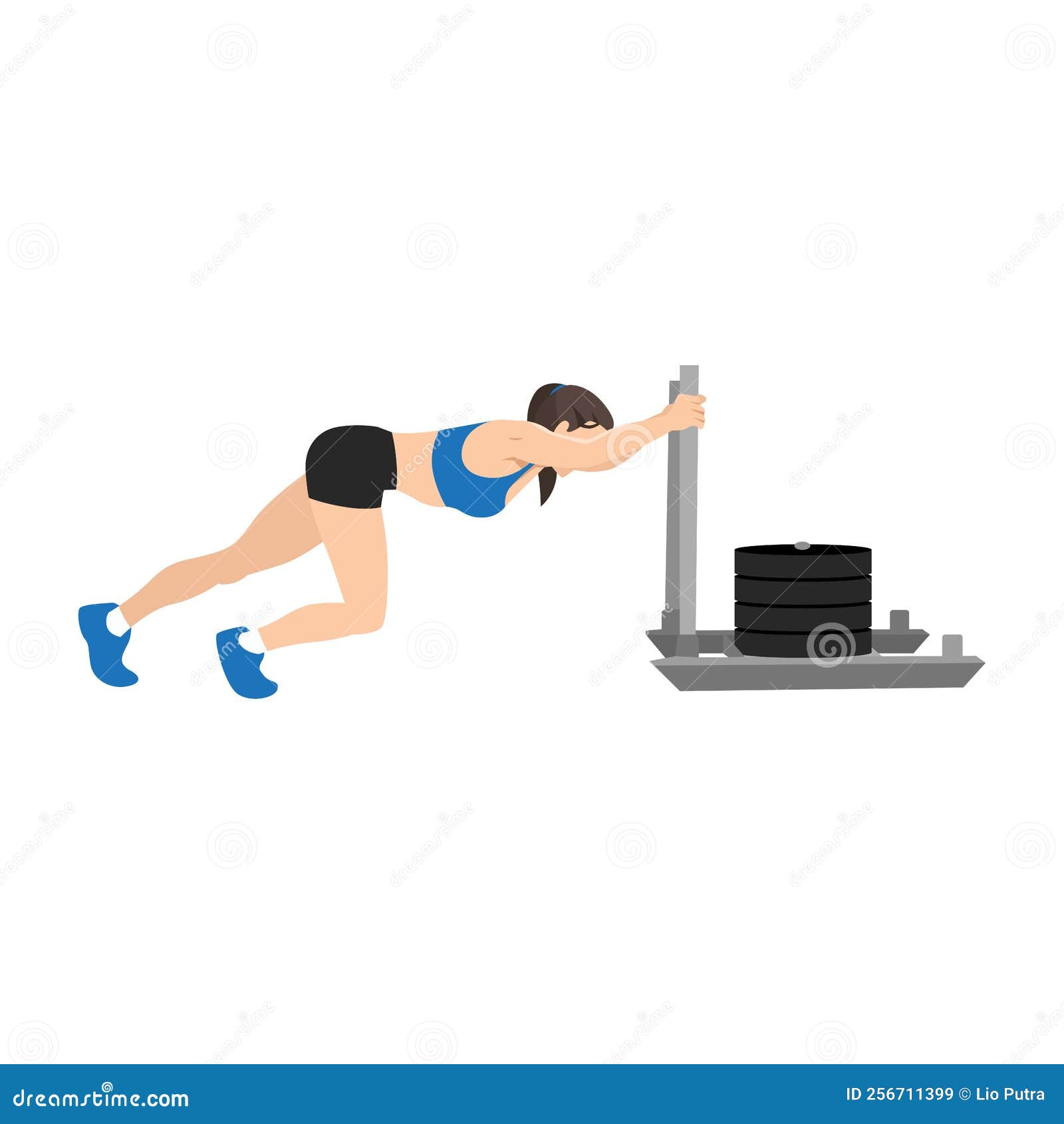 Woman Doing Sled Pushed Exercise. Flat Vector Illustration Stock Vector ...