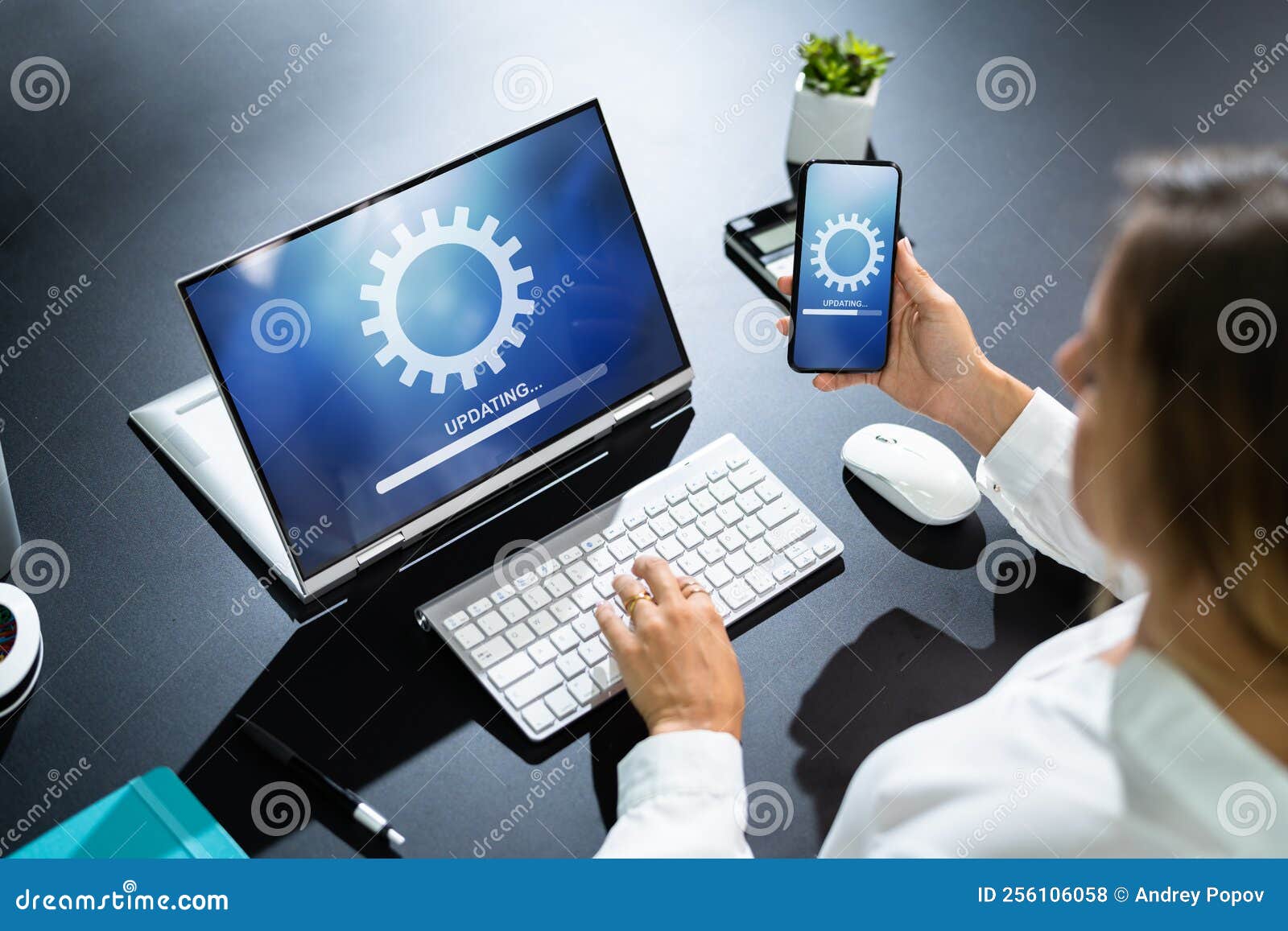 Woman Doing Software Update on Mobile Phone Stock Photo - Image of ...