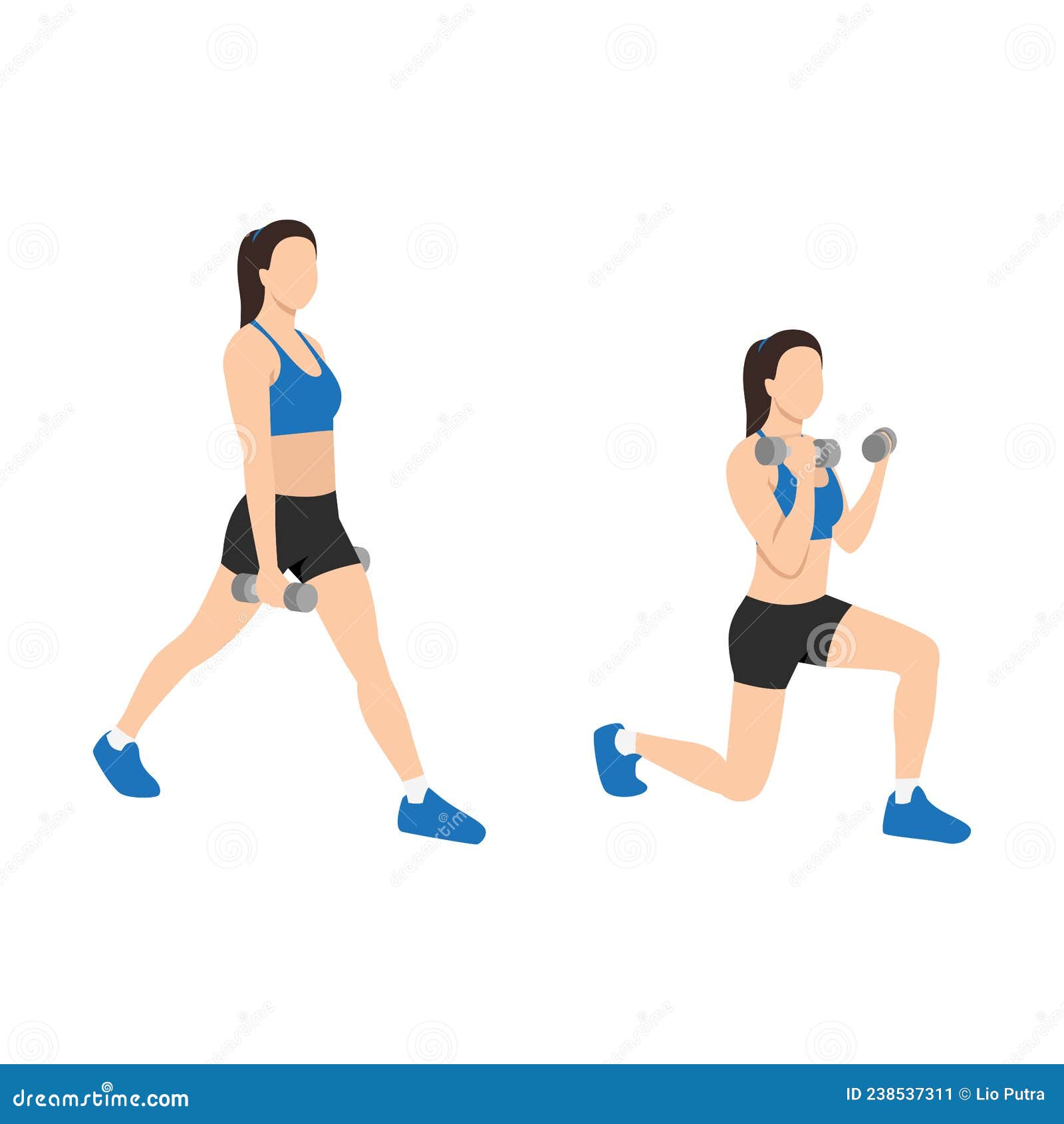 Woman Doing Split Squat Curl Exercise. Stock Vector - Illustration of ...