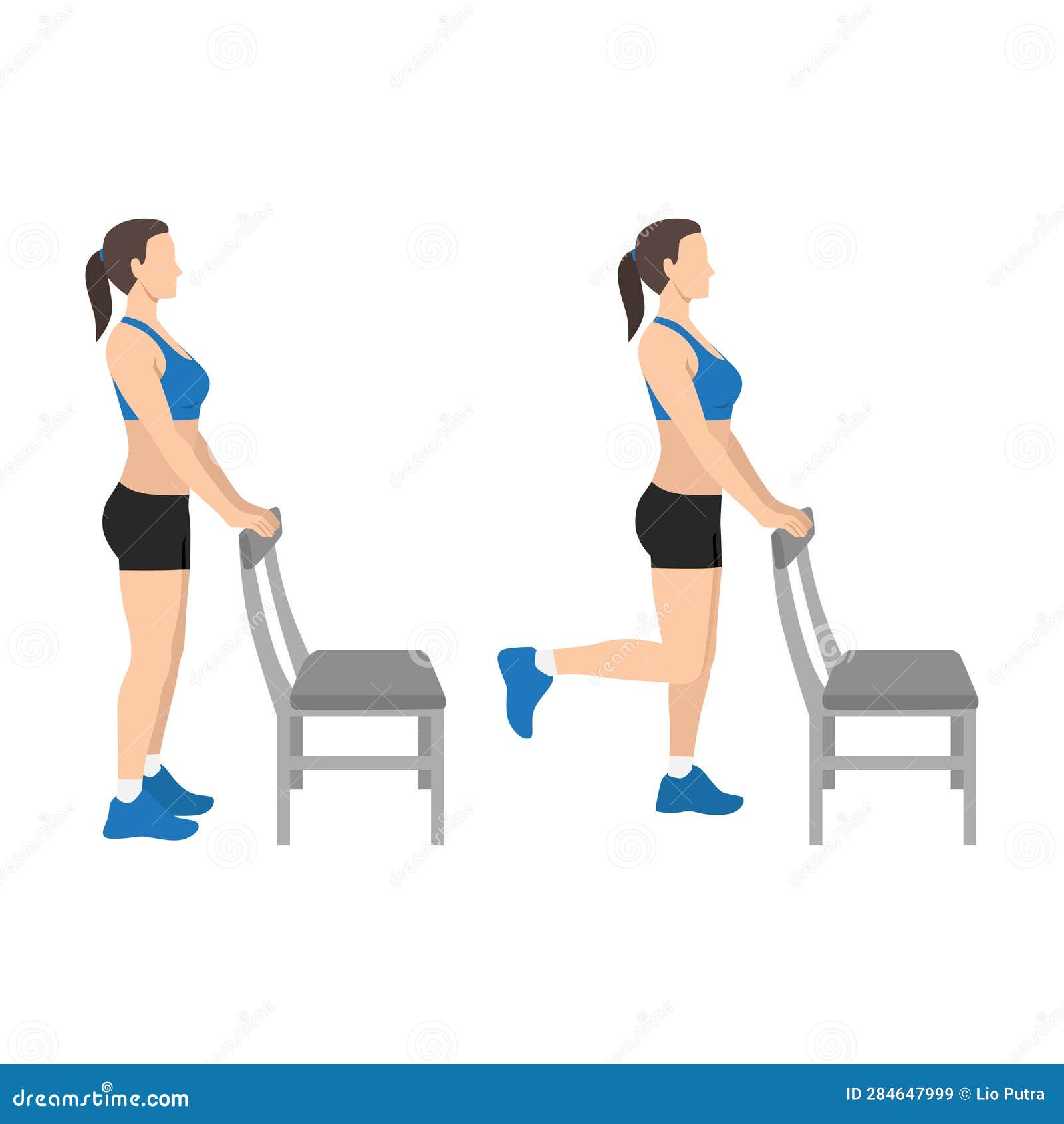 Woman Doing Standing Leg Curl Posture Exercise Stock Vector ...