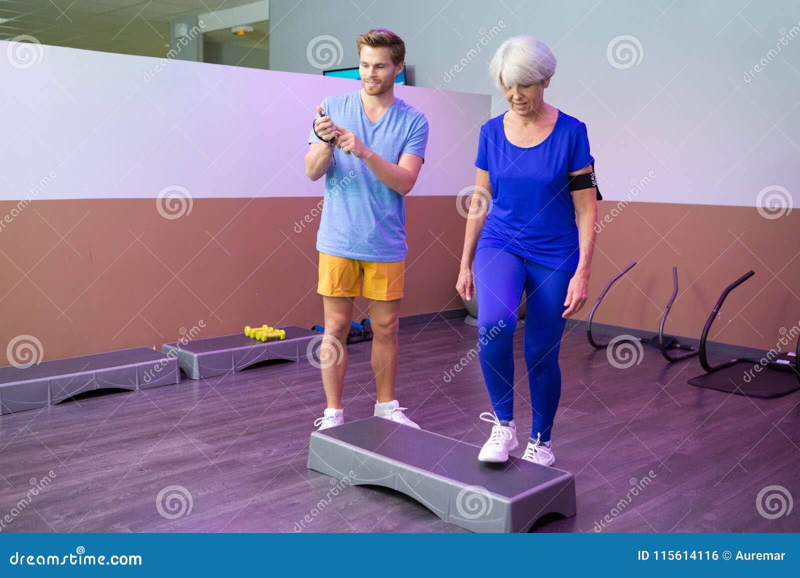 Woman doing step exercises stock photo. Image of lifestyle - 115614116