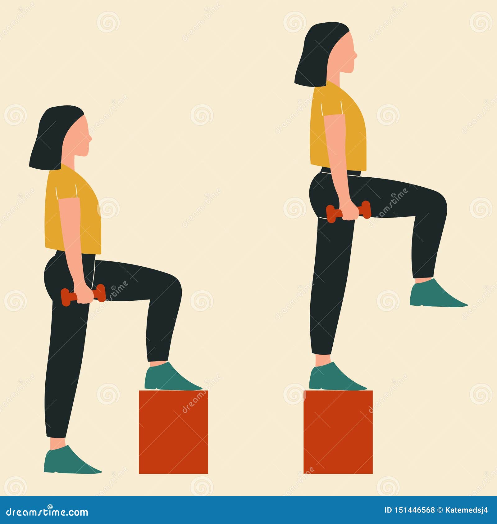 Woman Doing Steps-up. Illustrations of Glute Exercises and Workouts ...