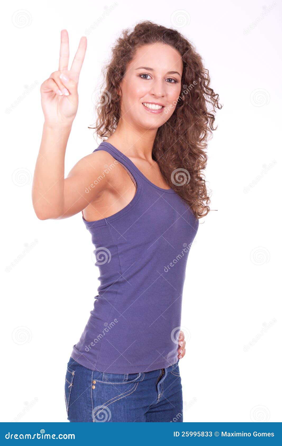 Woman doing victory sign stock image. Image of pretty - 25995833