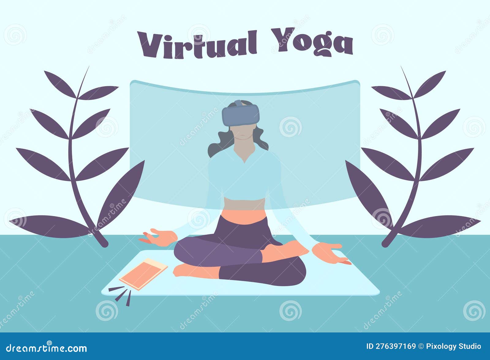 Woman Doing Virtual Yoga Flat Character Stock Vector - Illustration of ...