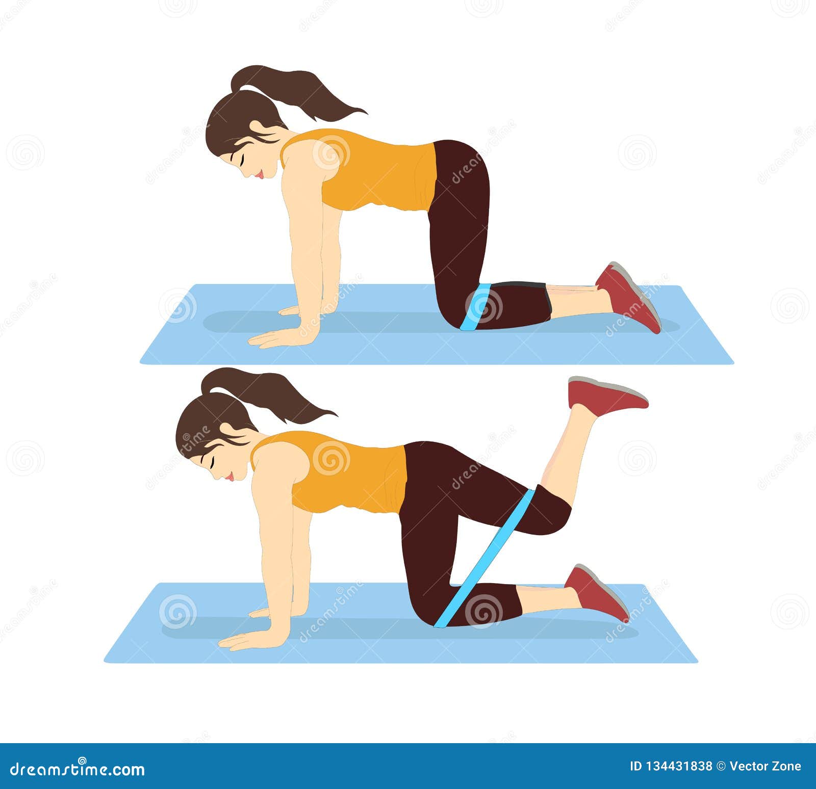 Woman Doing Workout Two Step for Exercise Guide. Stock Vector ...
