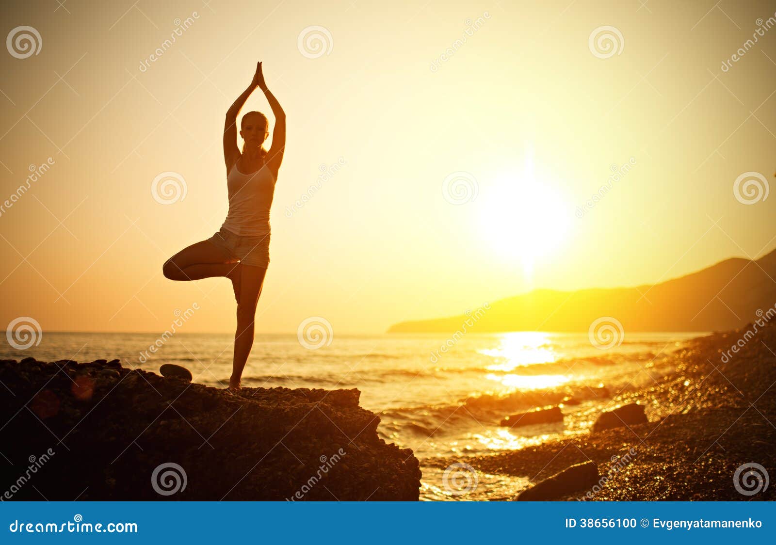 Woman Doing Yoga on the Beach at Sunset Stock Photo - Image of nature ...