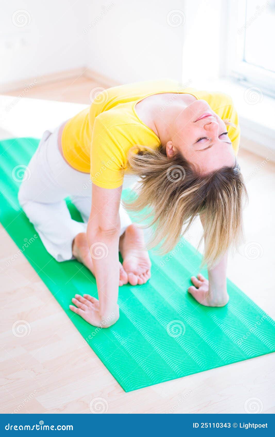 Woman Doing YOGA Exercise at Home Stock Image - Image of floor, kneel ...