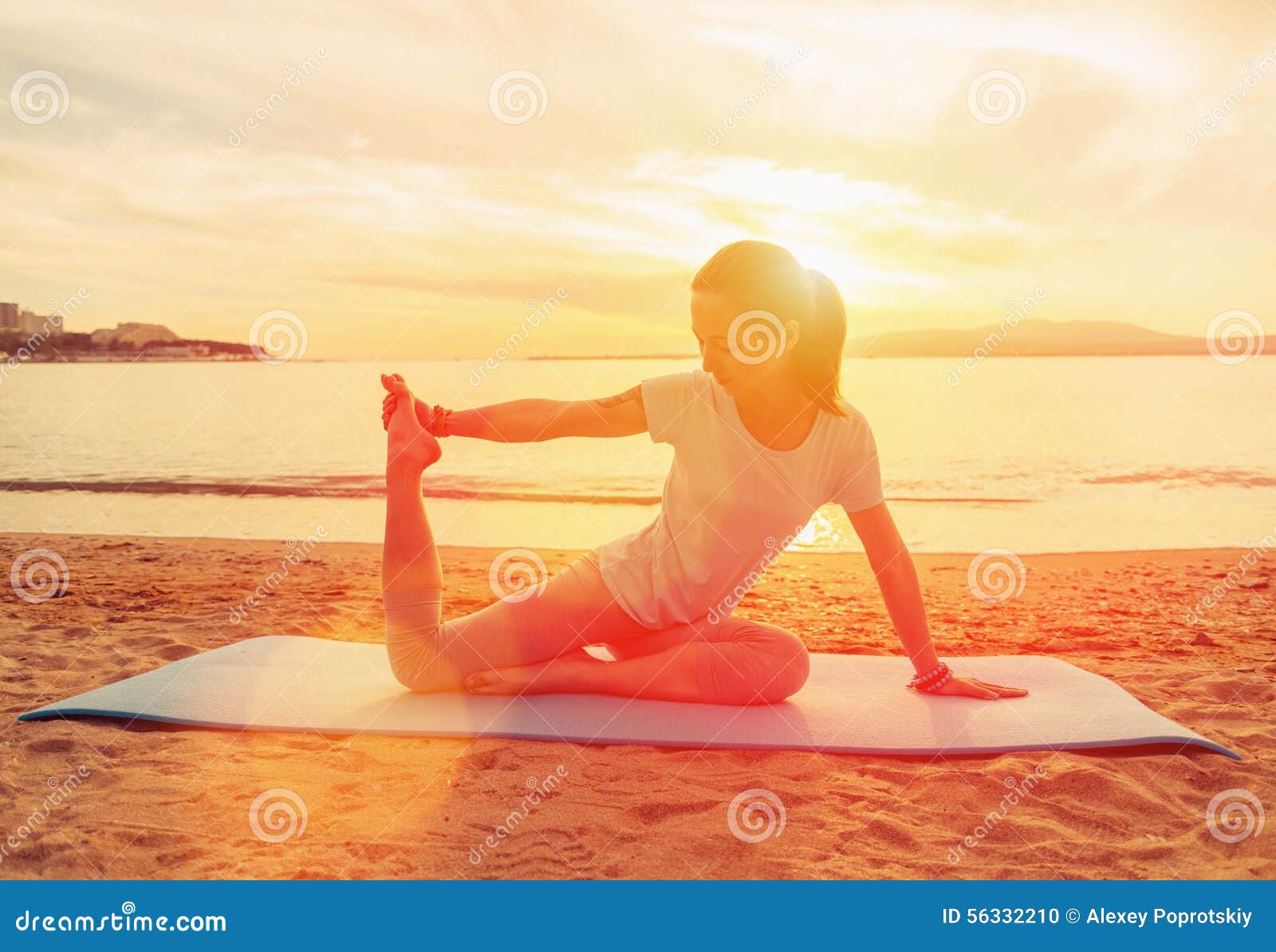 Woman Doing Yoga Exercise at Sunset Stock Photo - Image of meditating ...