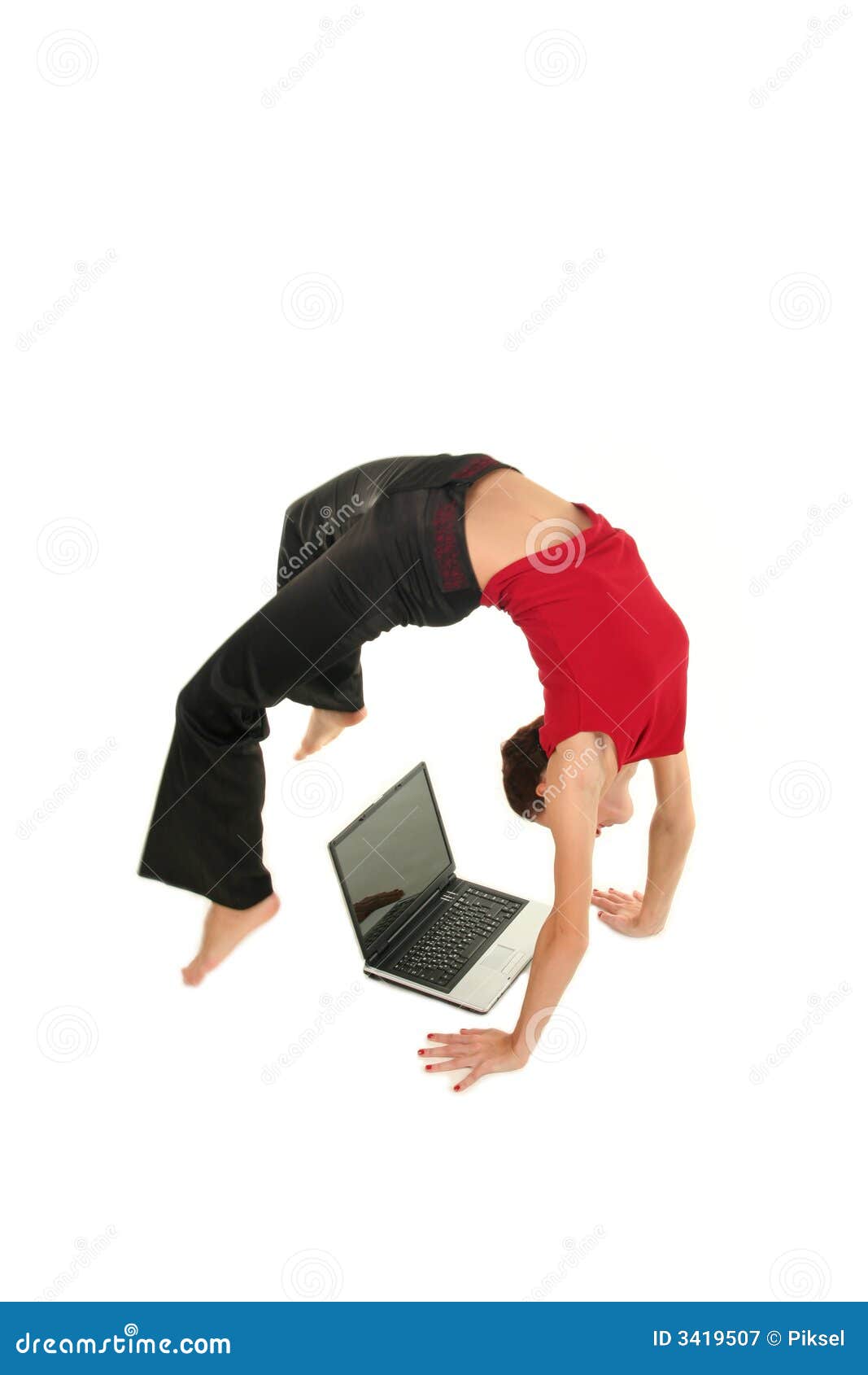 Woman Doing Yoga with Laptop Stock Image - Image of online, balancing ...