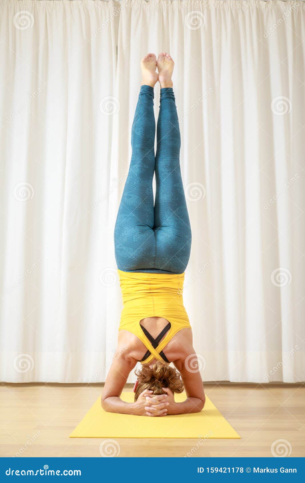 Woman Doing Yoga Typical Headstand Stock Photo - Image of gymnastics ...