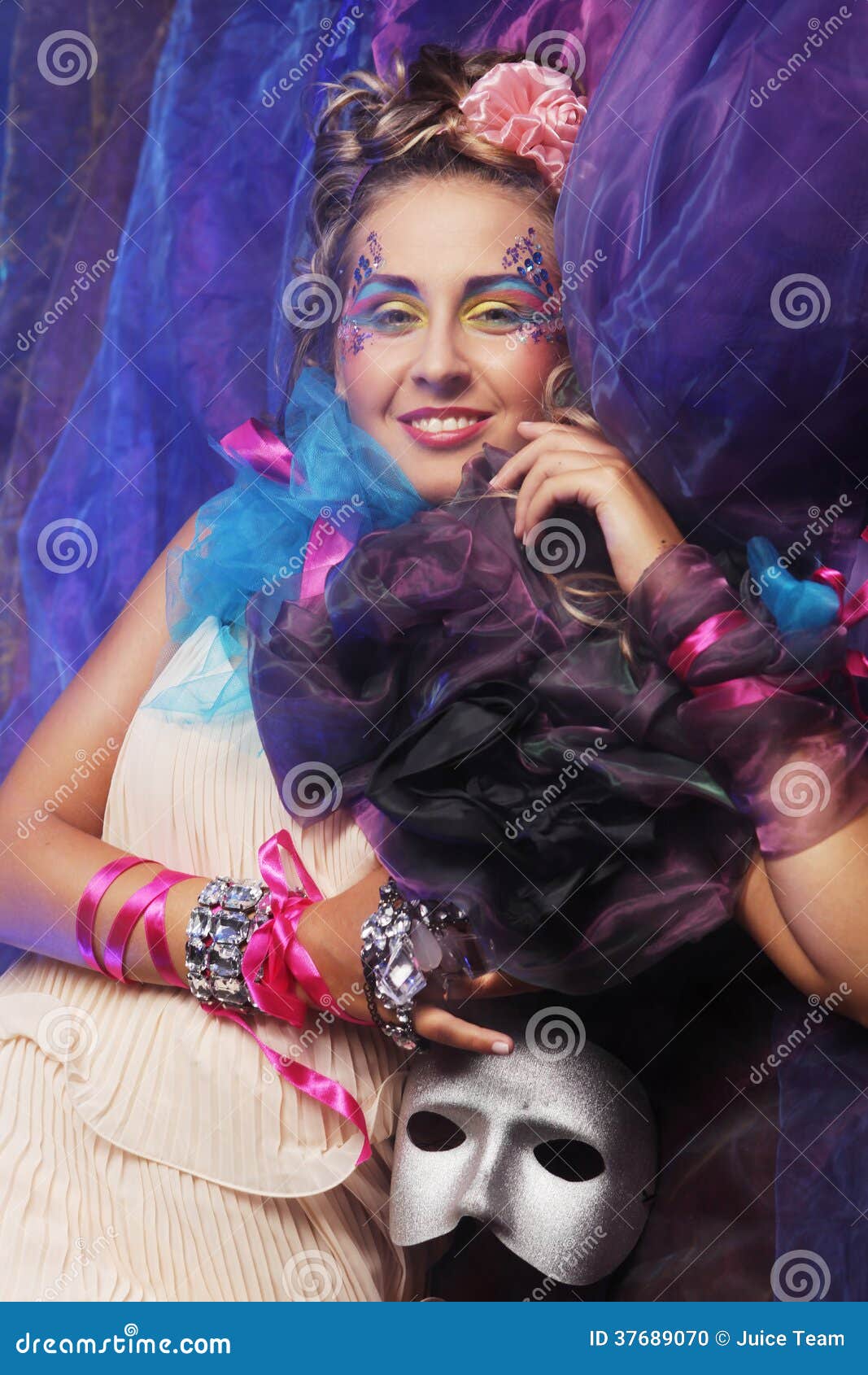 Woman in Doll Style with Mask. Stock Photo - Image of glitterball ...