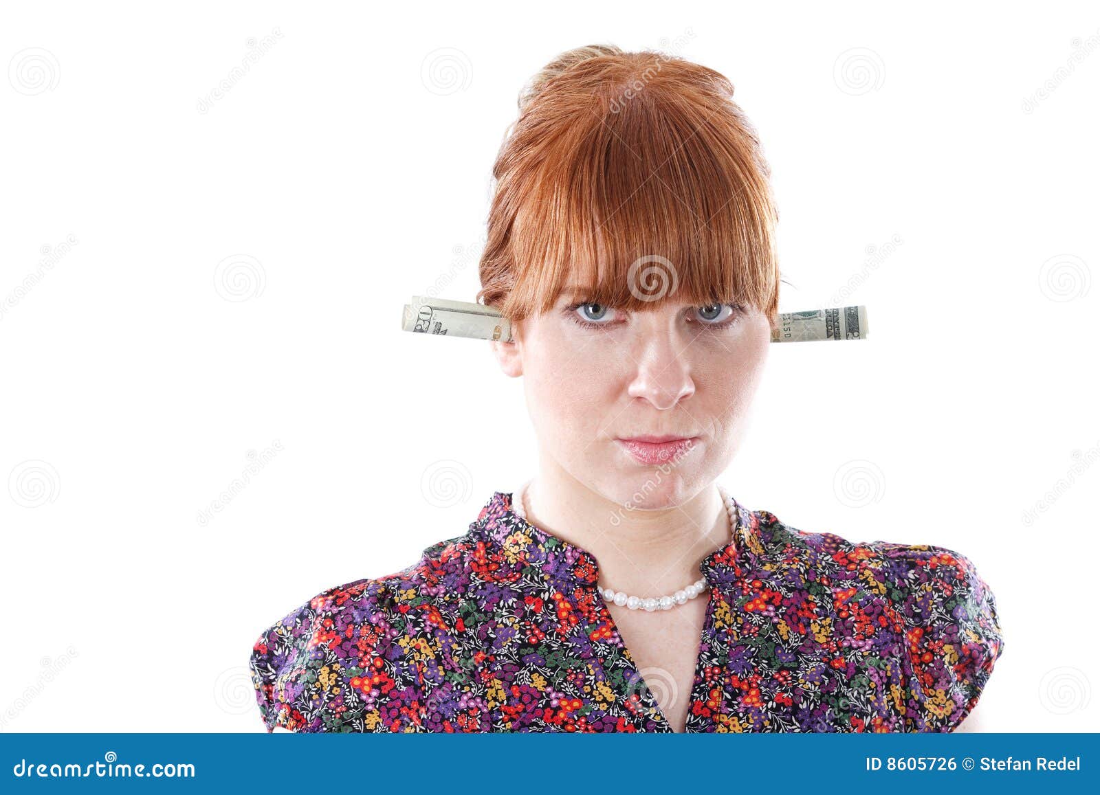 Woman with dollars in ears stock photo. Image of fiscal - 8605726