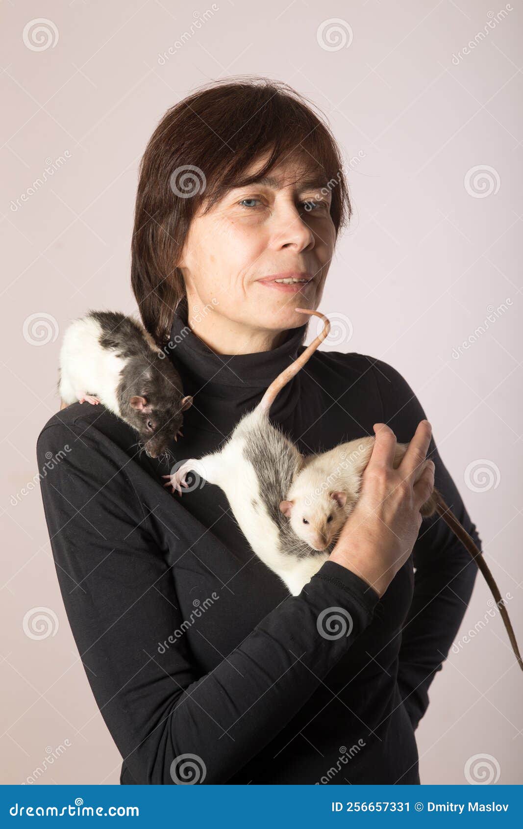 Woman with domestic rats stock image. Image of white - 256657331
