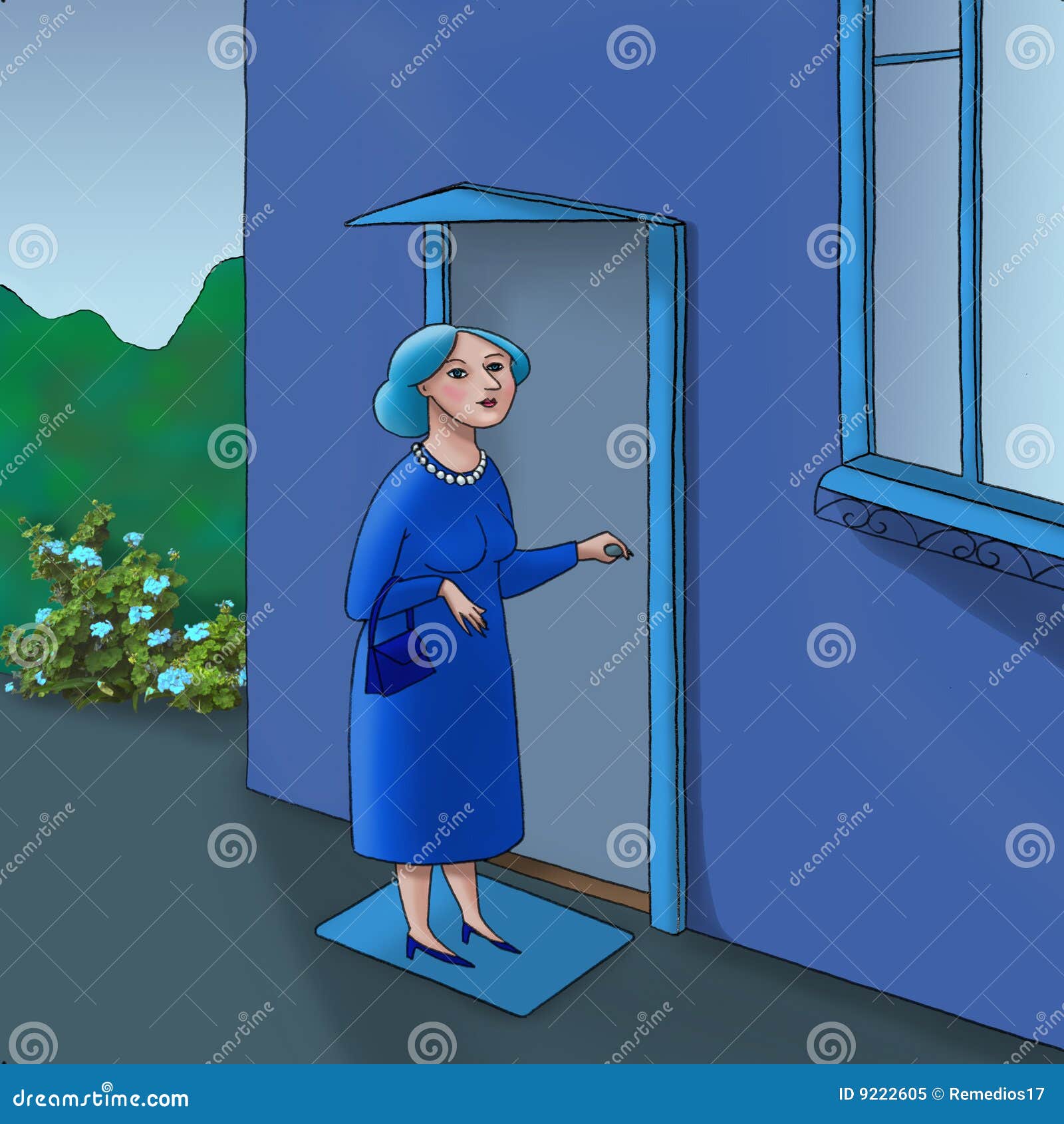 Woman by the door stock illustration. Illustration of doormat - 9222605
