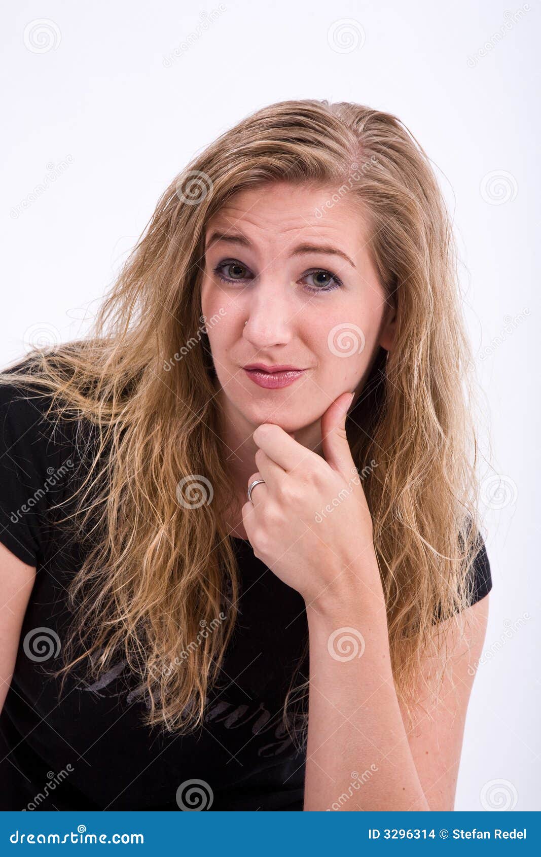 Woman in doubt stock photo. Image of frown, hand, woman - 3296314