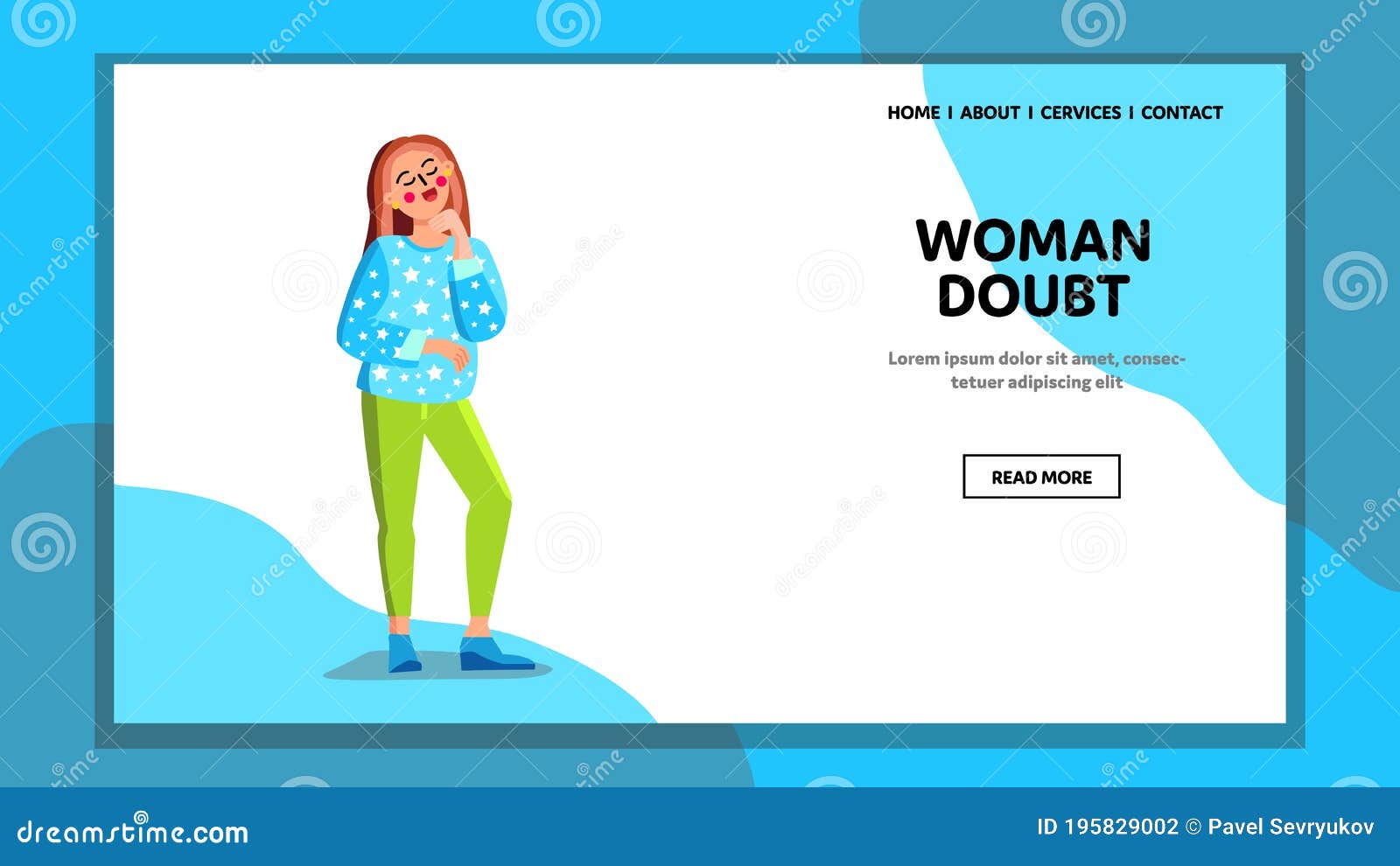Woman In Doubt Thinking What To Eat Vector Cartoon Illustration ...