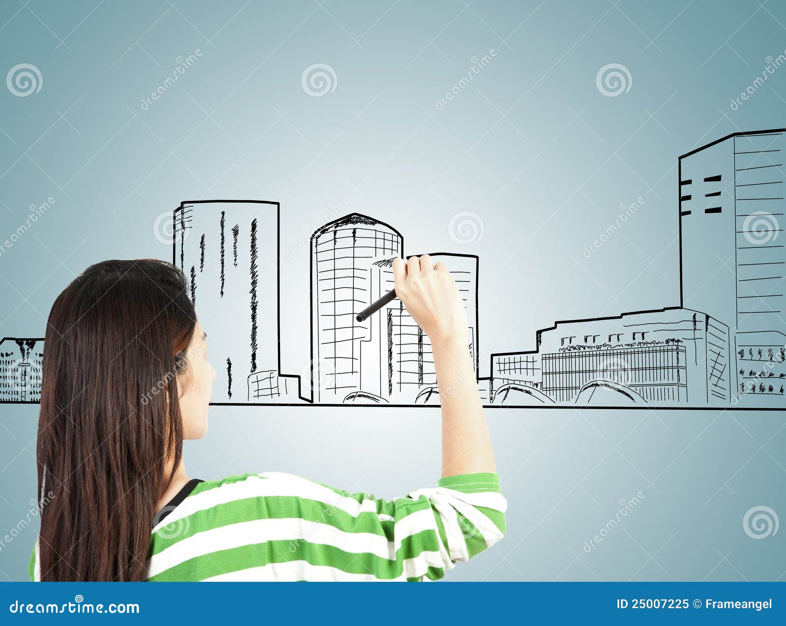 Woman Draw Building and Cityscape Stock Image - Image of draw ...