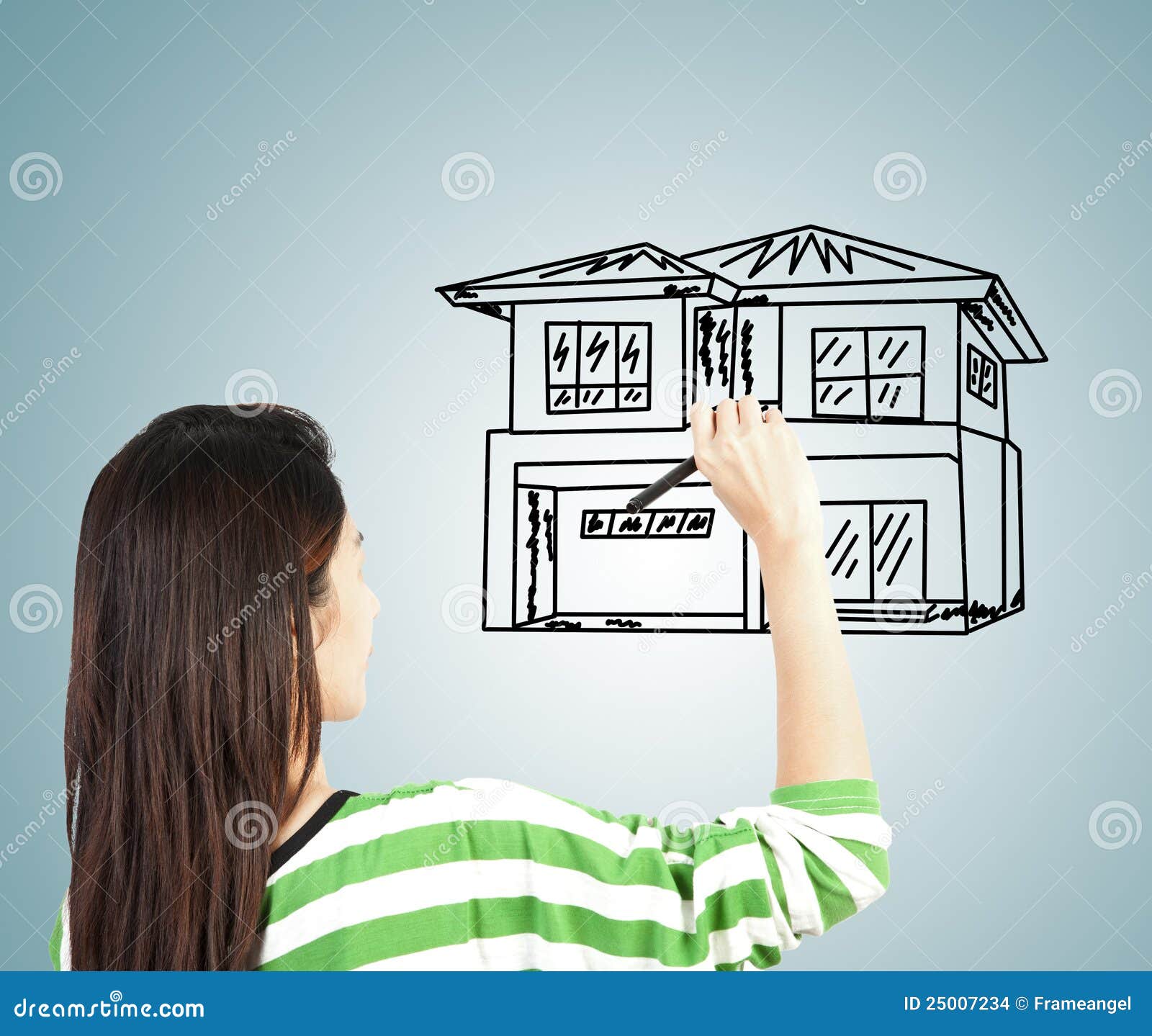 Woman draw house stock photo. Image of architecture, invest - 25007234