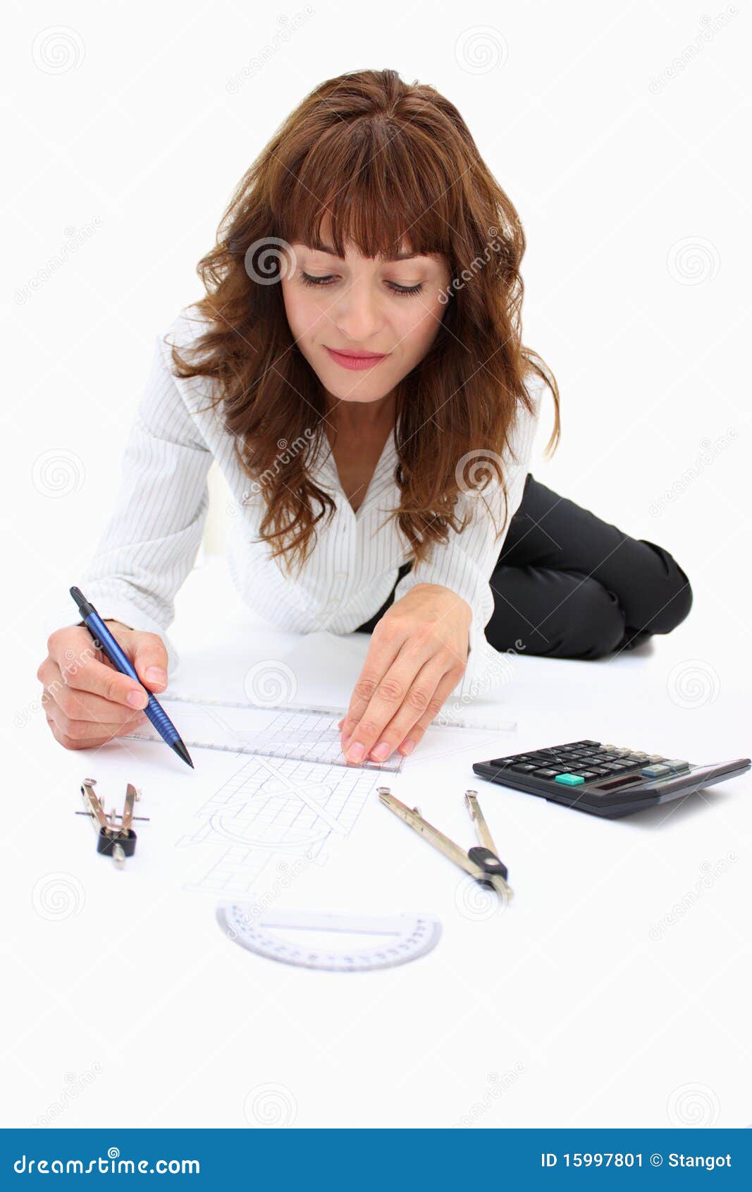 A woman drawing stock image. Image of drawing, compasses - 15997801