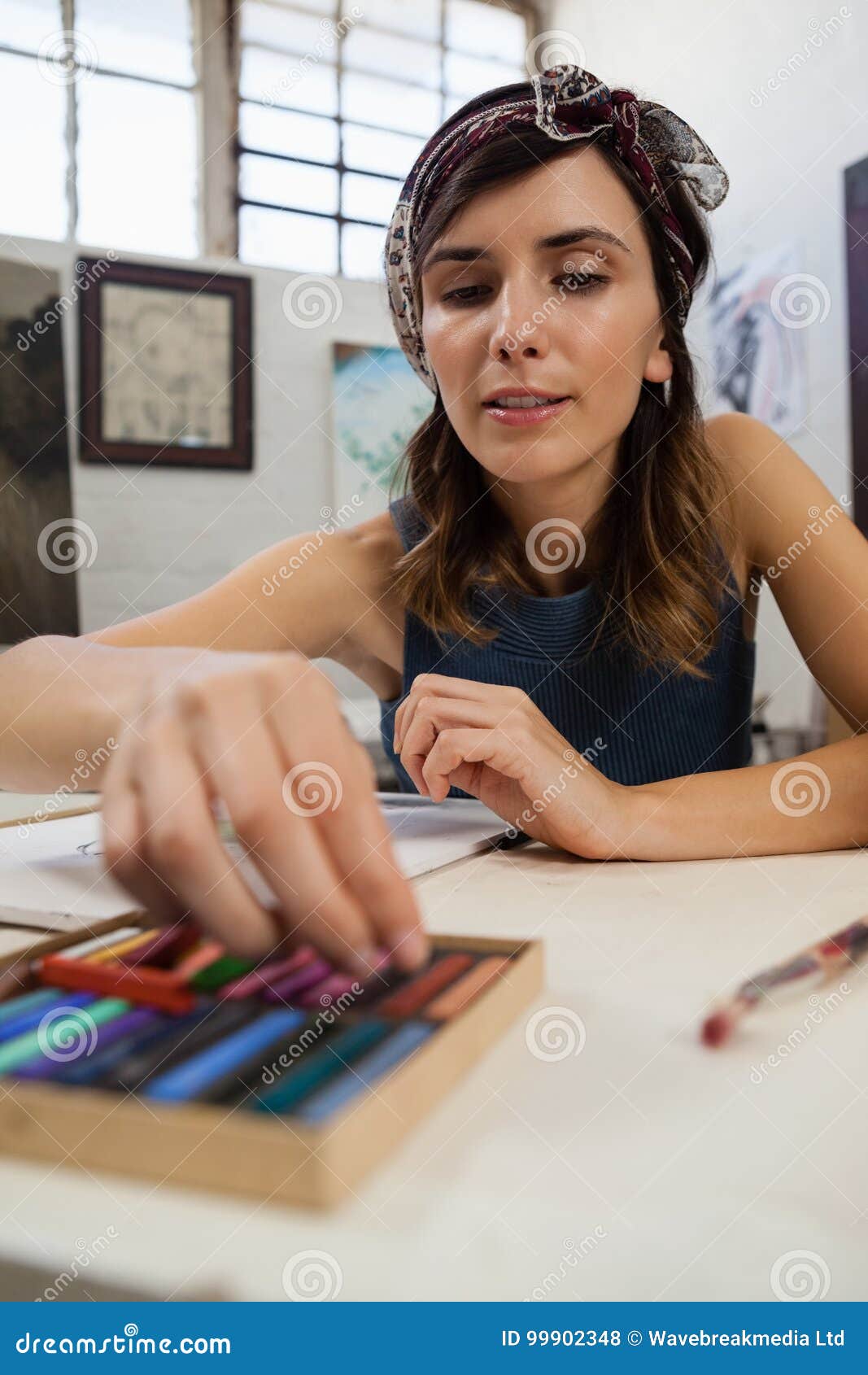 Woman Drawing on Book in Drawing Class Stock Photo - Image of apron ...