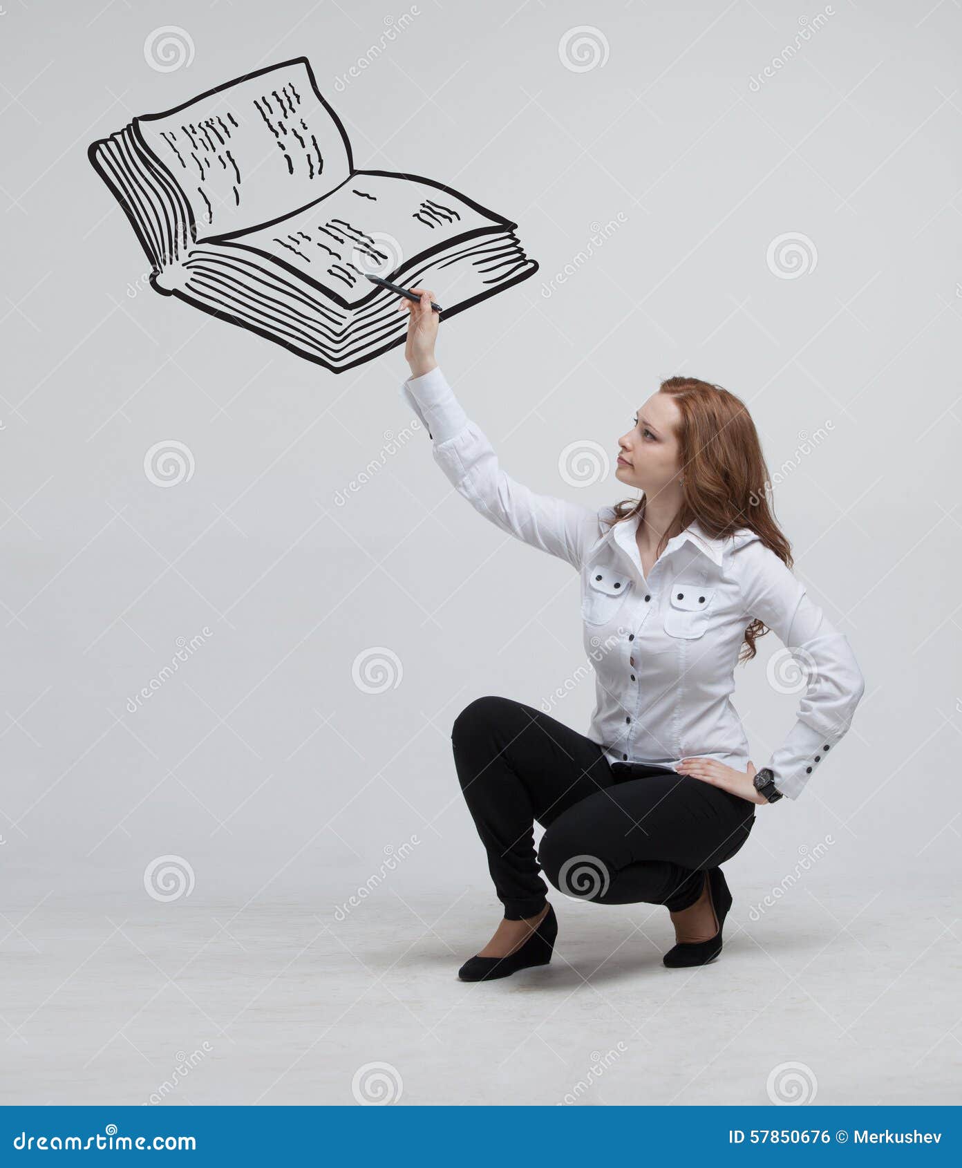 Woman drawing a book stock photo. Image of books, copyspace - 57850676