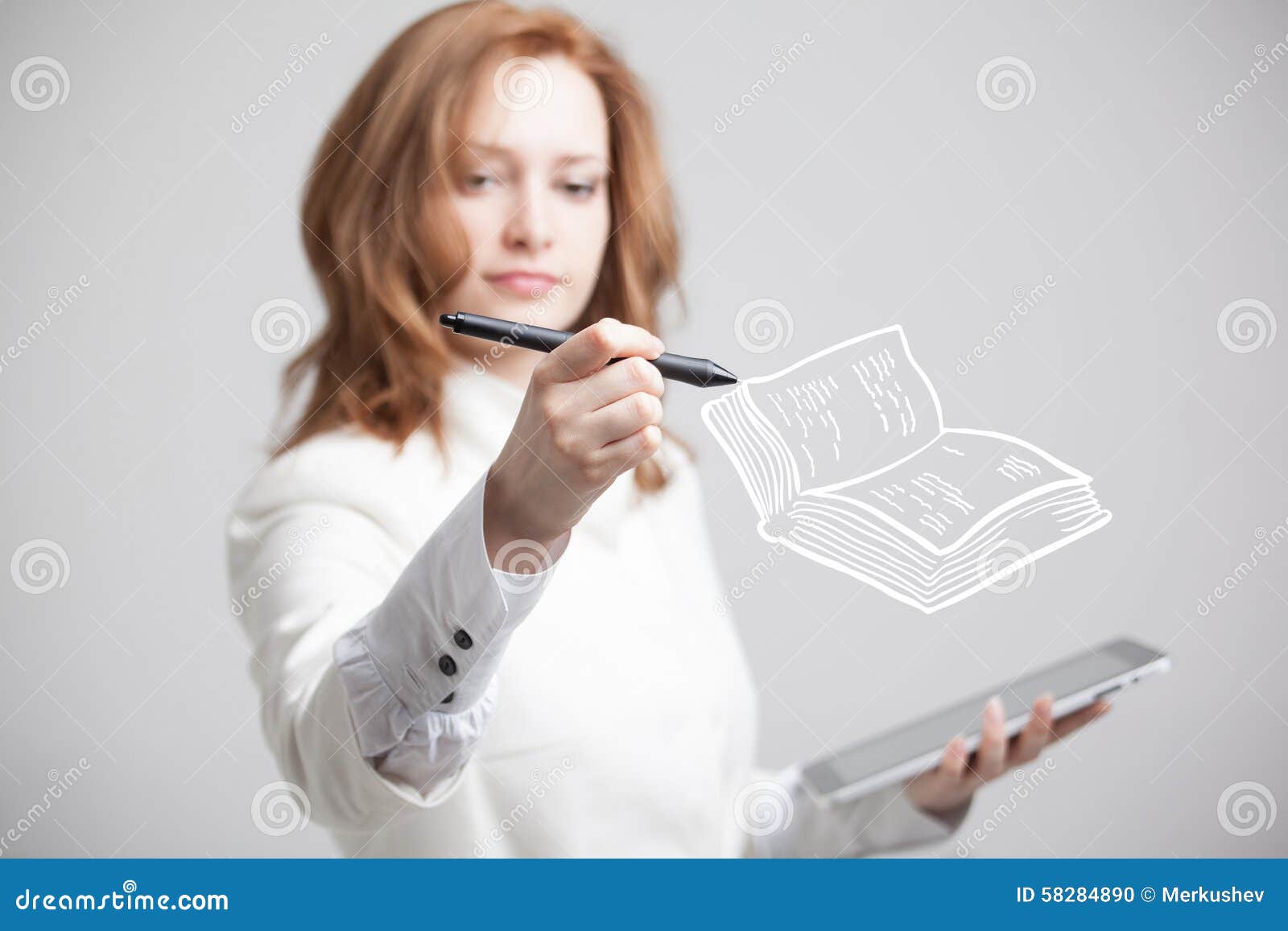 Woman drawing a book stock photo. Image of page, copyspace - 58284890