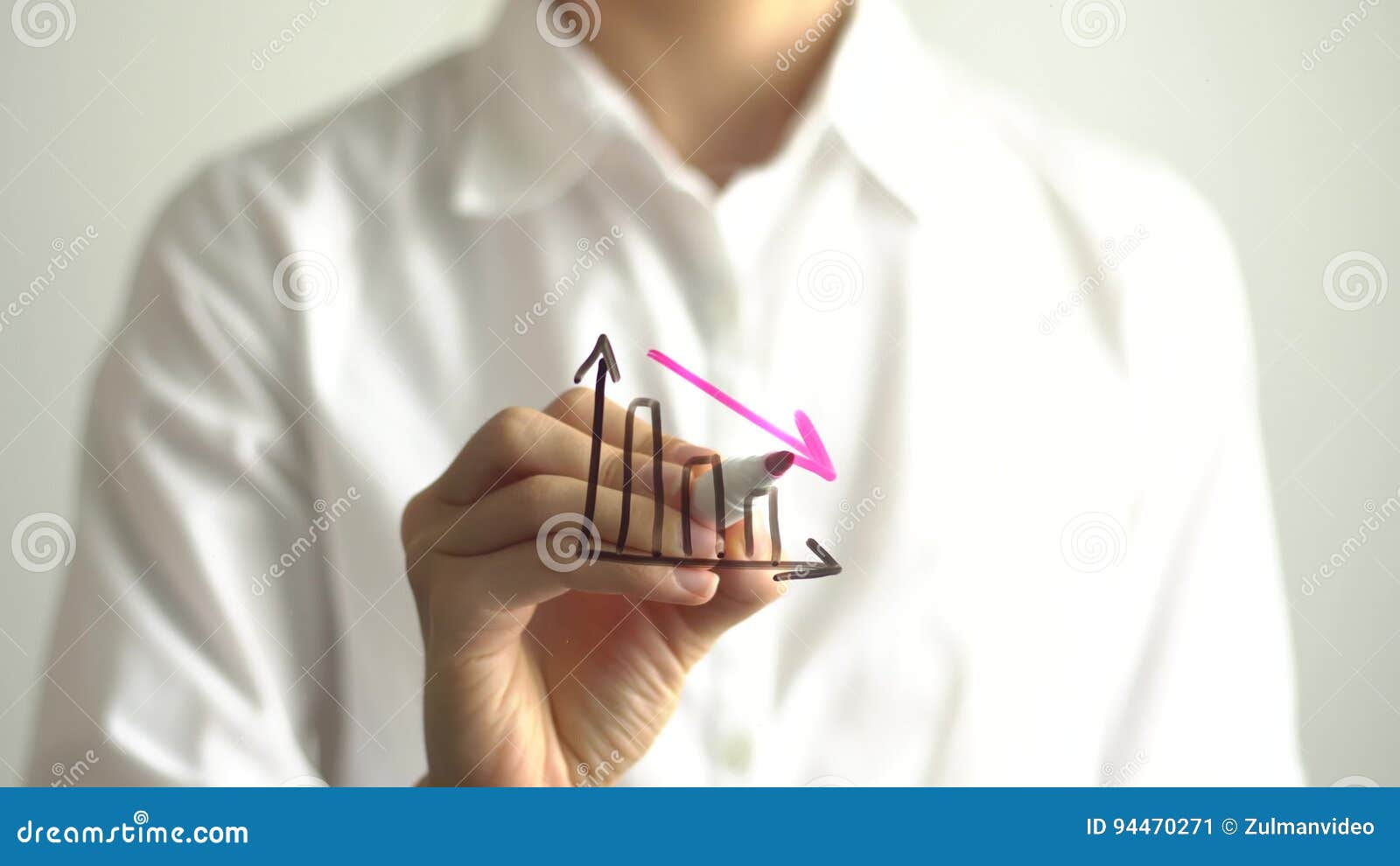 Woman Drawing Decrease Diagram with Red Down Arrow on Transparent ...
