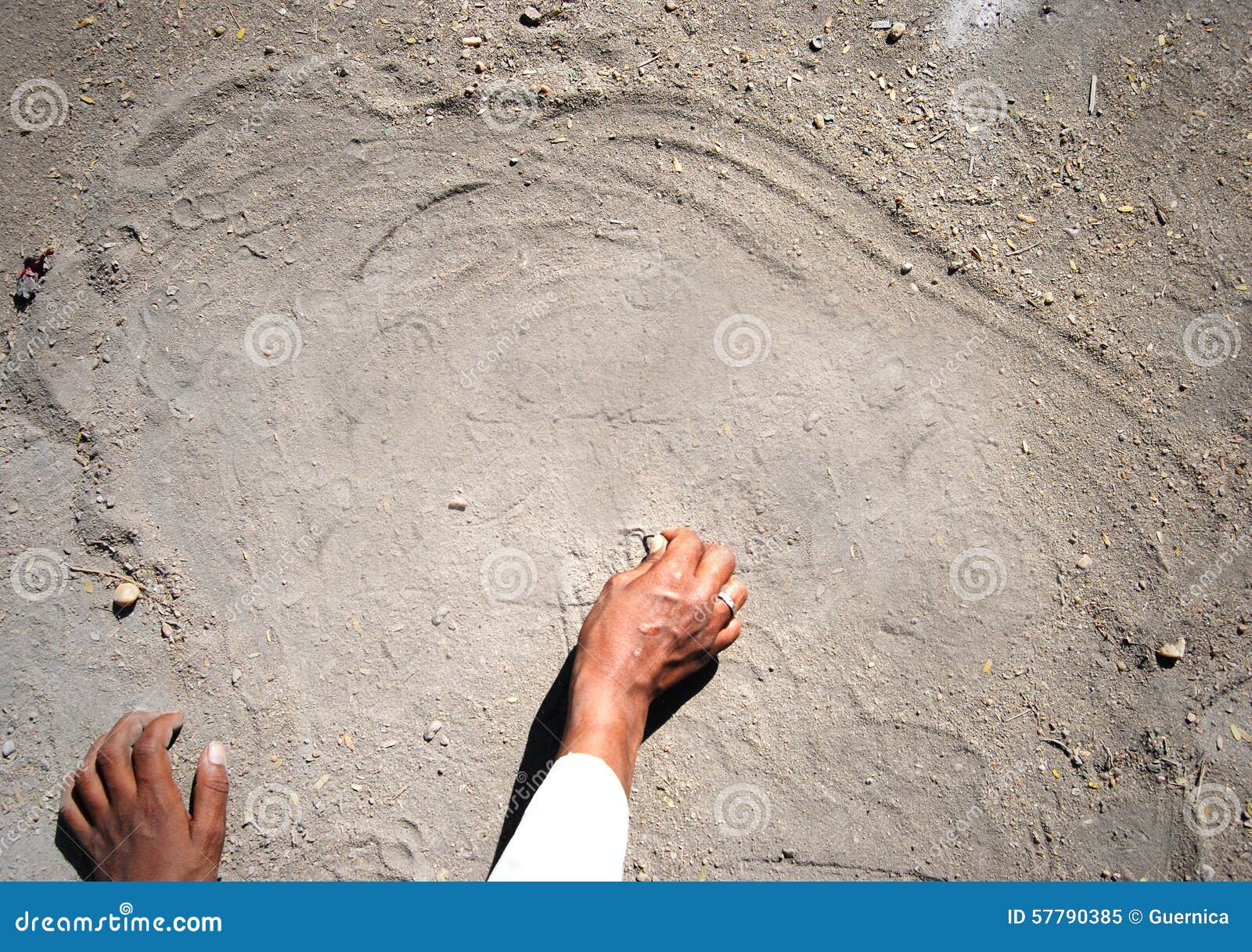 Woman drawing on sand stock illustration. Illustration of composition ...