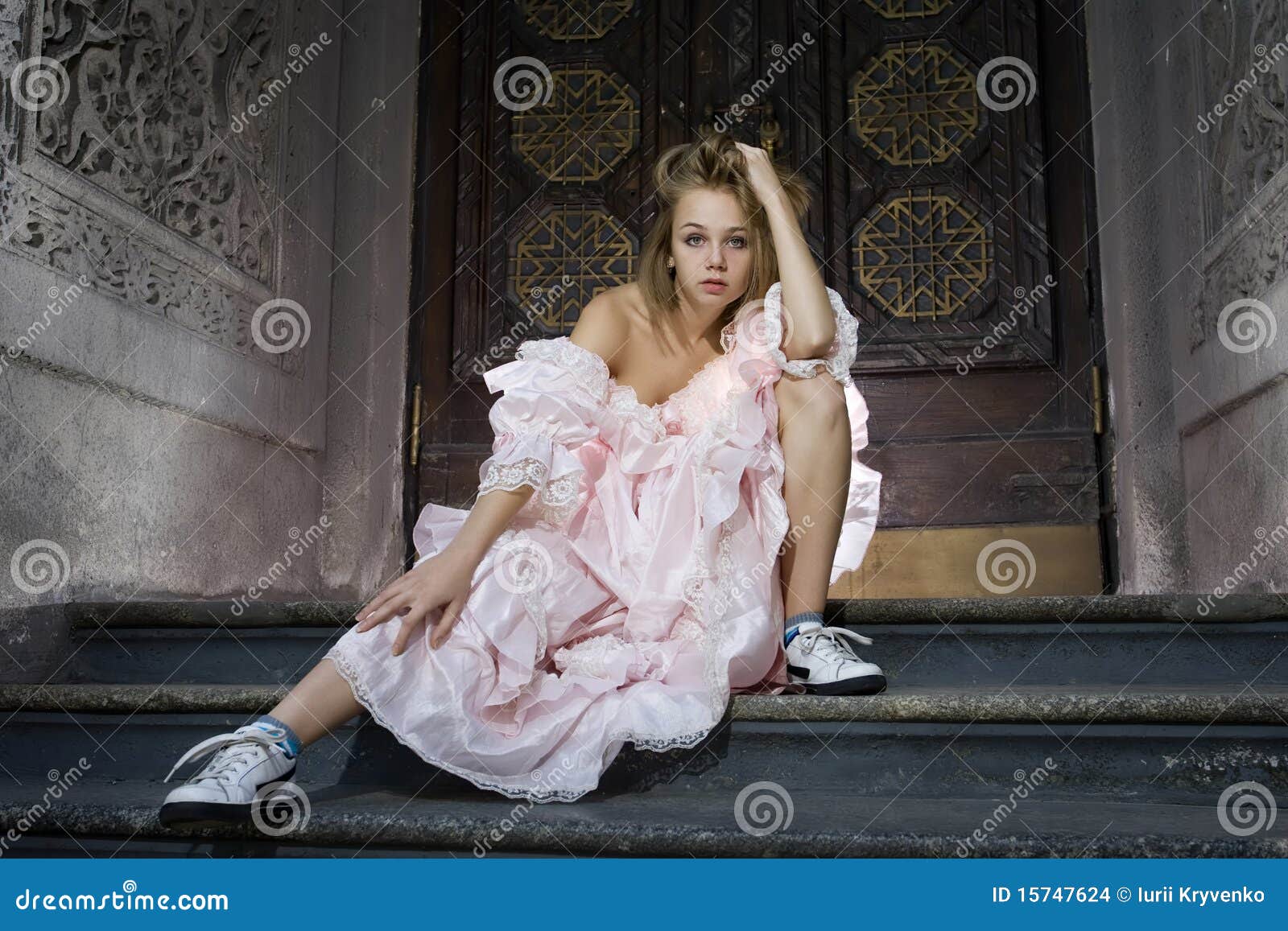 Woman in Dress on Steps of Castle Stock Photo - Image of female ...