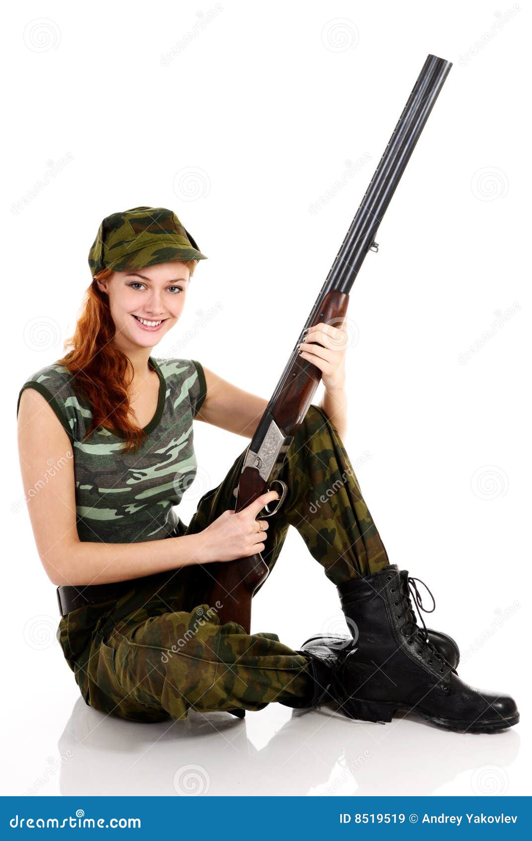 Woman Dressed in Green Camouflage Stock Image - Image of barrelled ...