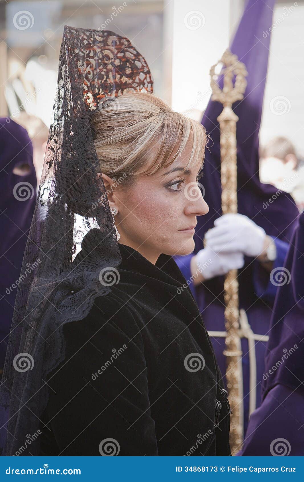 Woman Dressed in Mantilla during a Procession of Holy Week Editorial ...