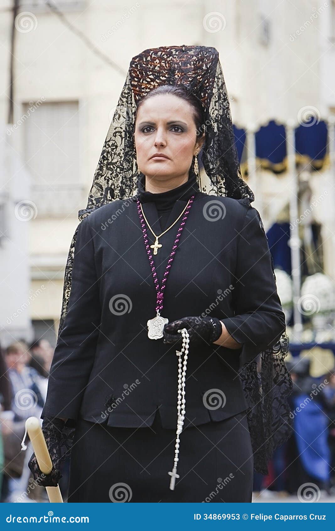Woman Dressed in Mantilla during a Procession of Holy Week Editorial ...