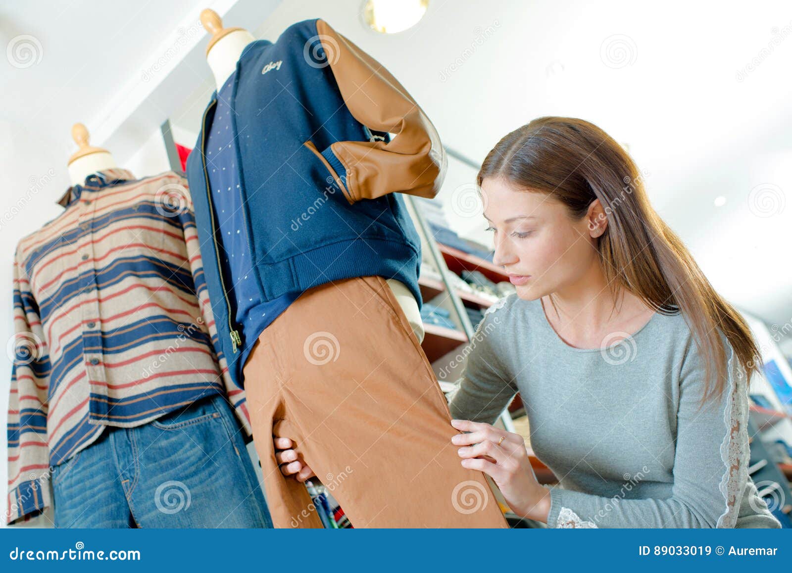 Woman Dressing Dummy in Clothes Shop Stock Image - Image of outfit ...