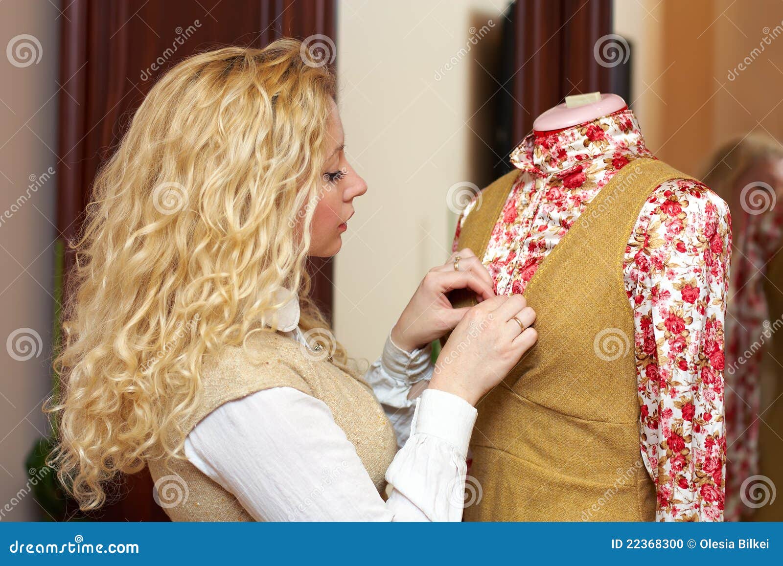 Woman, Dressmaker Working with Mannequin at Home Stock Photo - Image of ...
