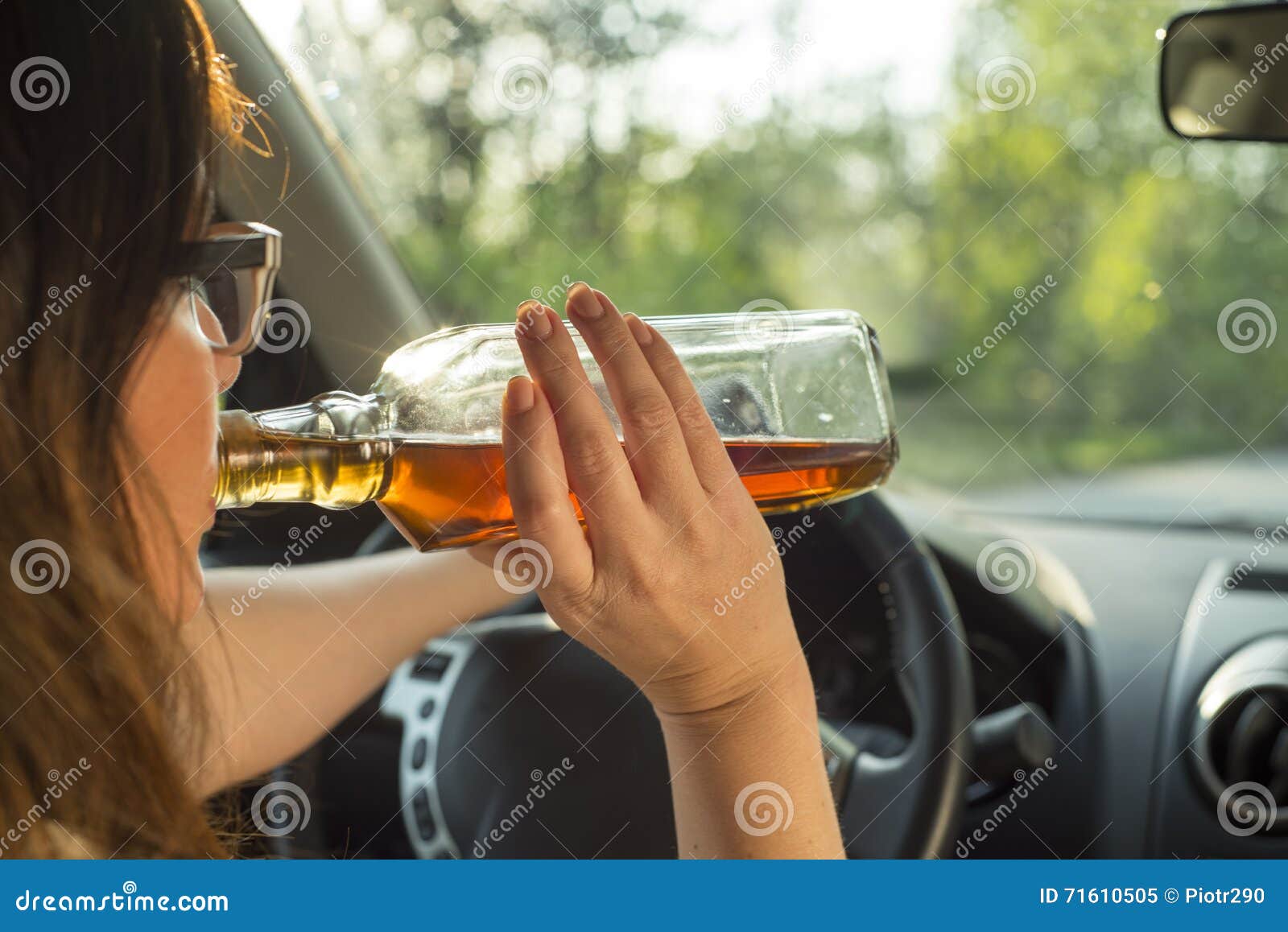 Woman Drinking Alcohol in the Car. Stock Image - Image of penalty ...