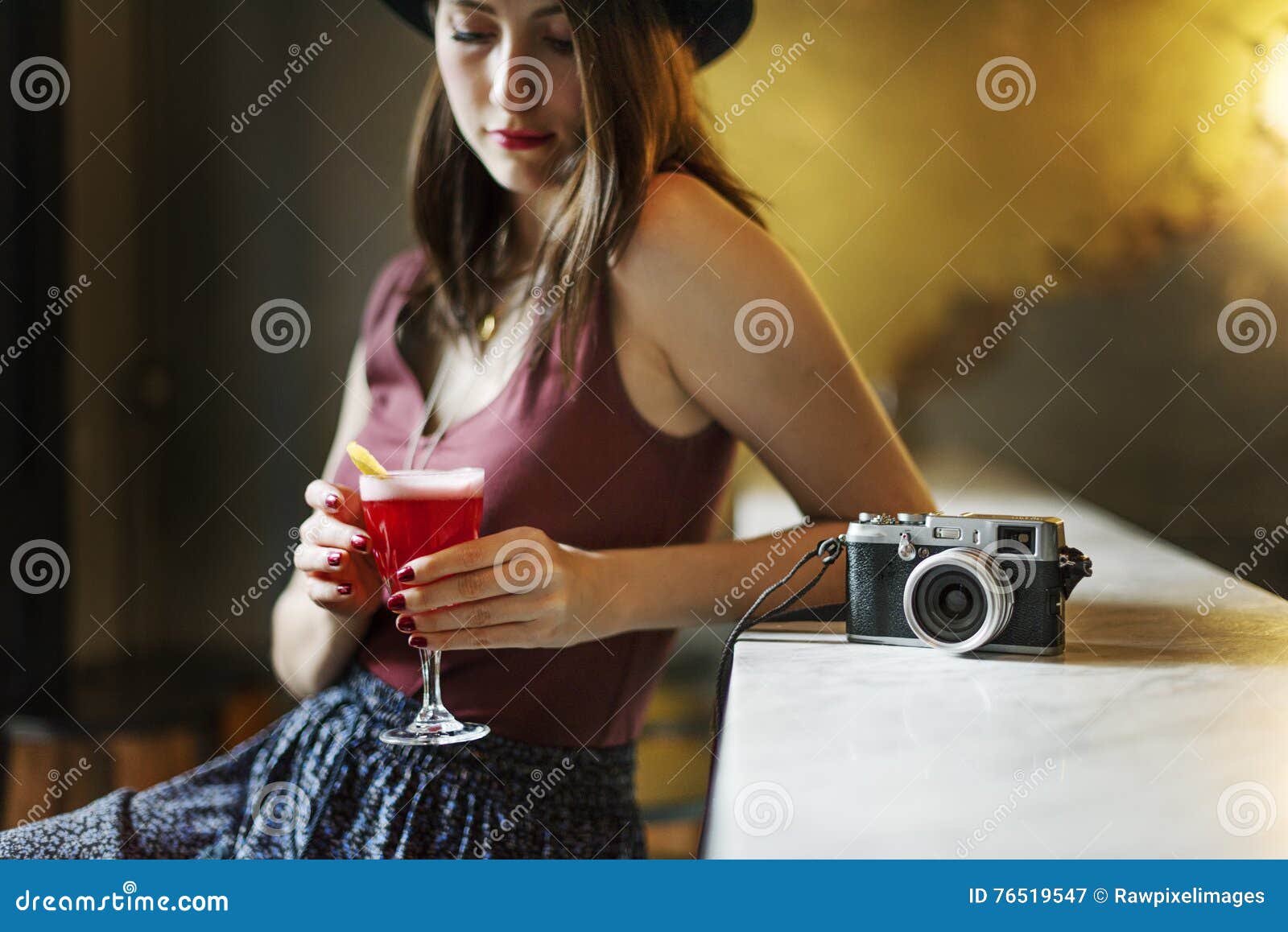 Woman Drinking Cocktail Rest Relaxation Concept Stock Image - Image of ...