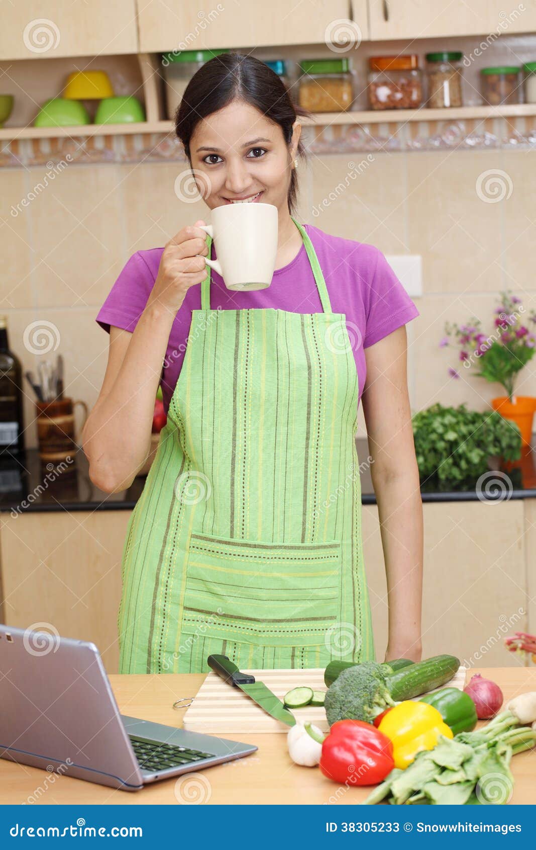 Woman Drinking Coffee in Her Kitchen Stock Image - Image of beautiful ...