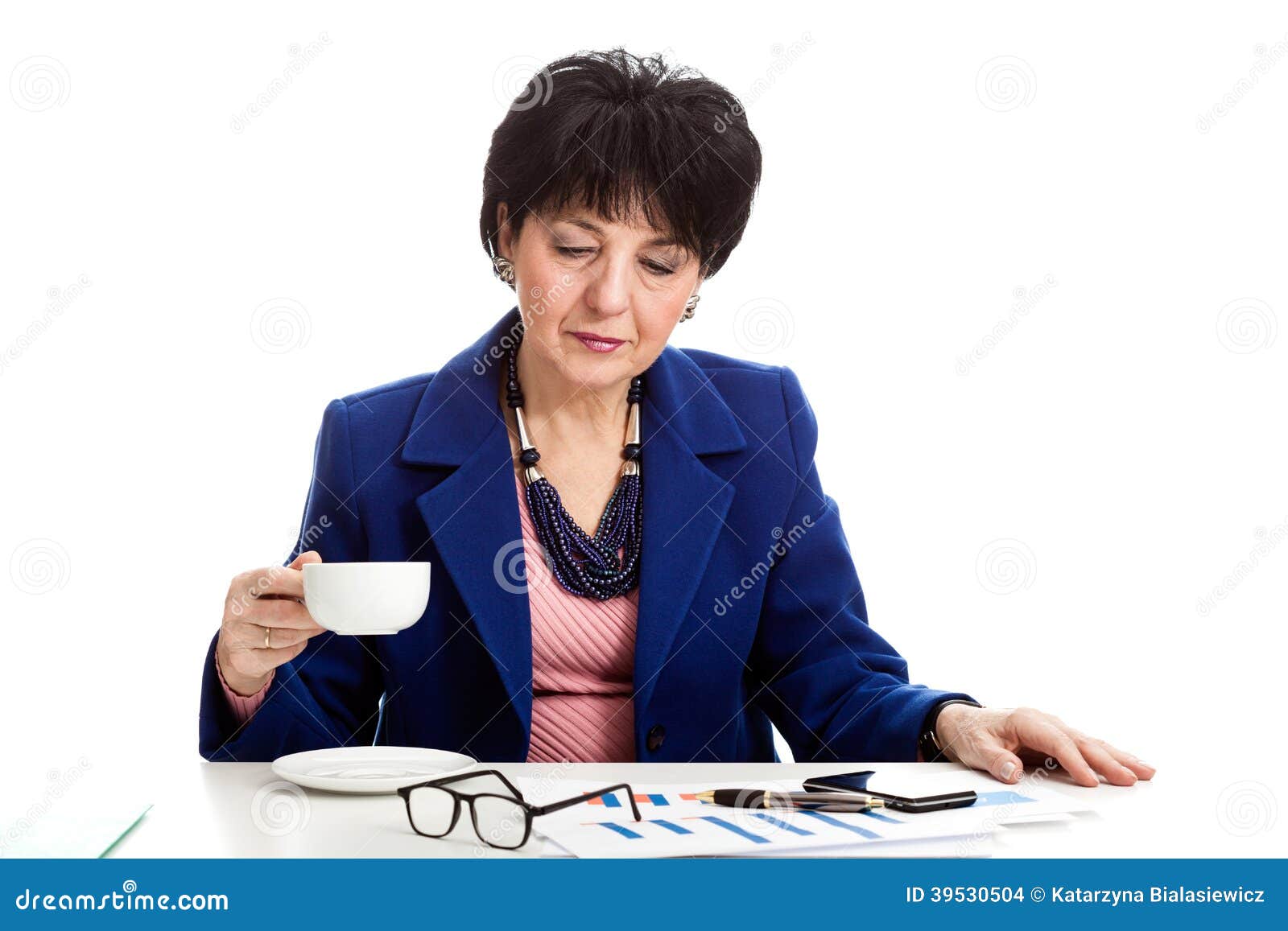 Woman Drinking Coffee in Office Stock Photo - Image of office, drinking ...