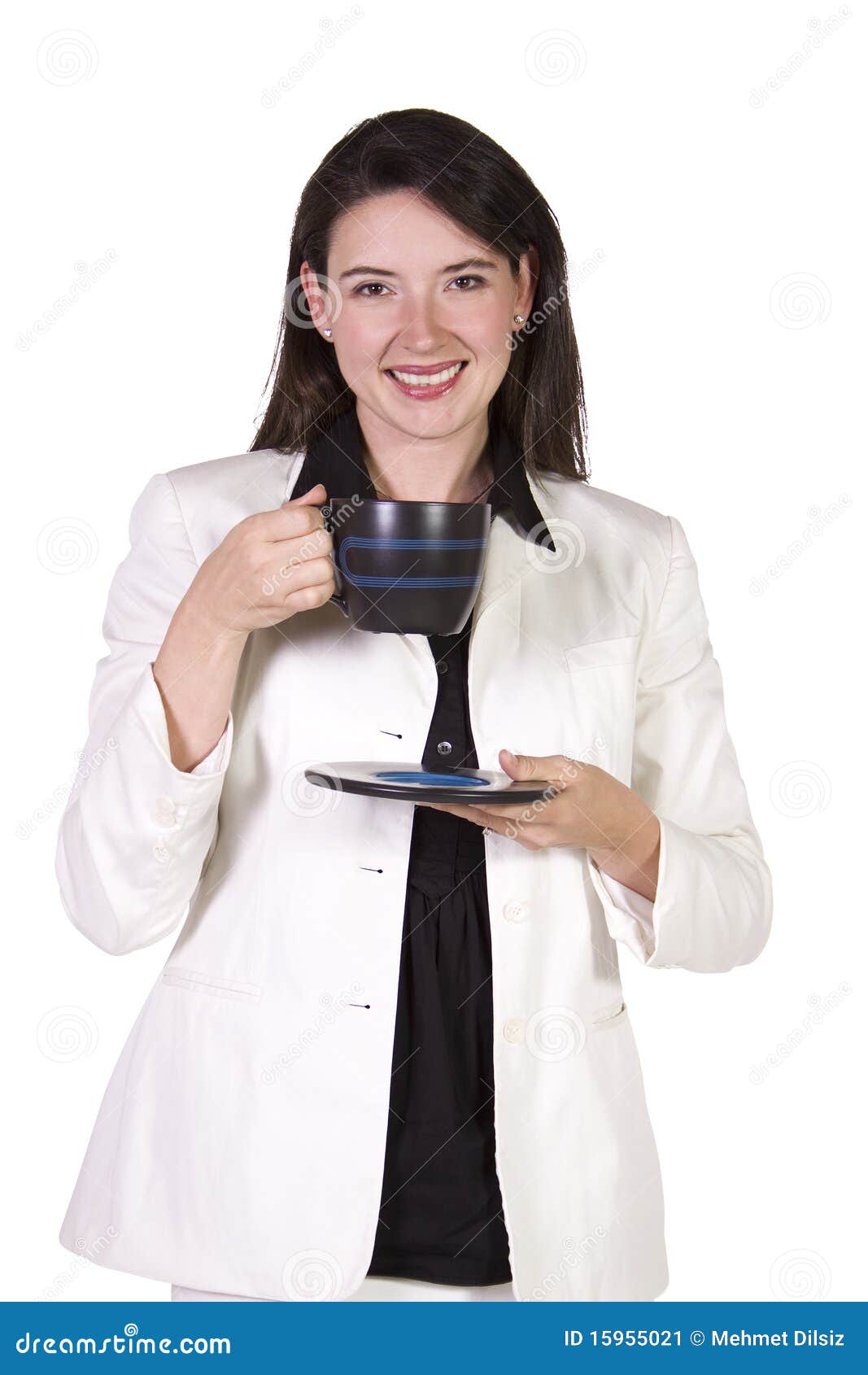 Woman Drinking Coffee Standing Up Stock Image - Image of young, smile ...