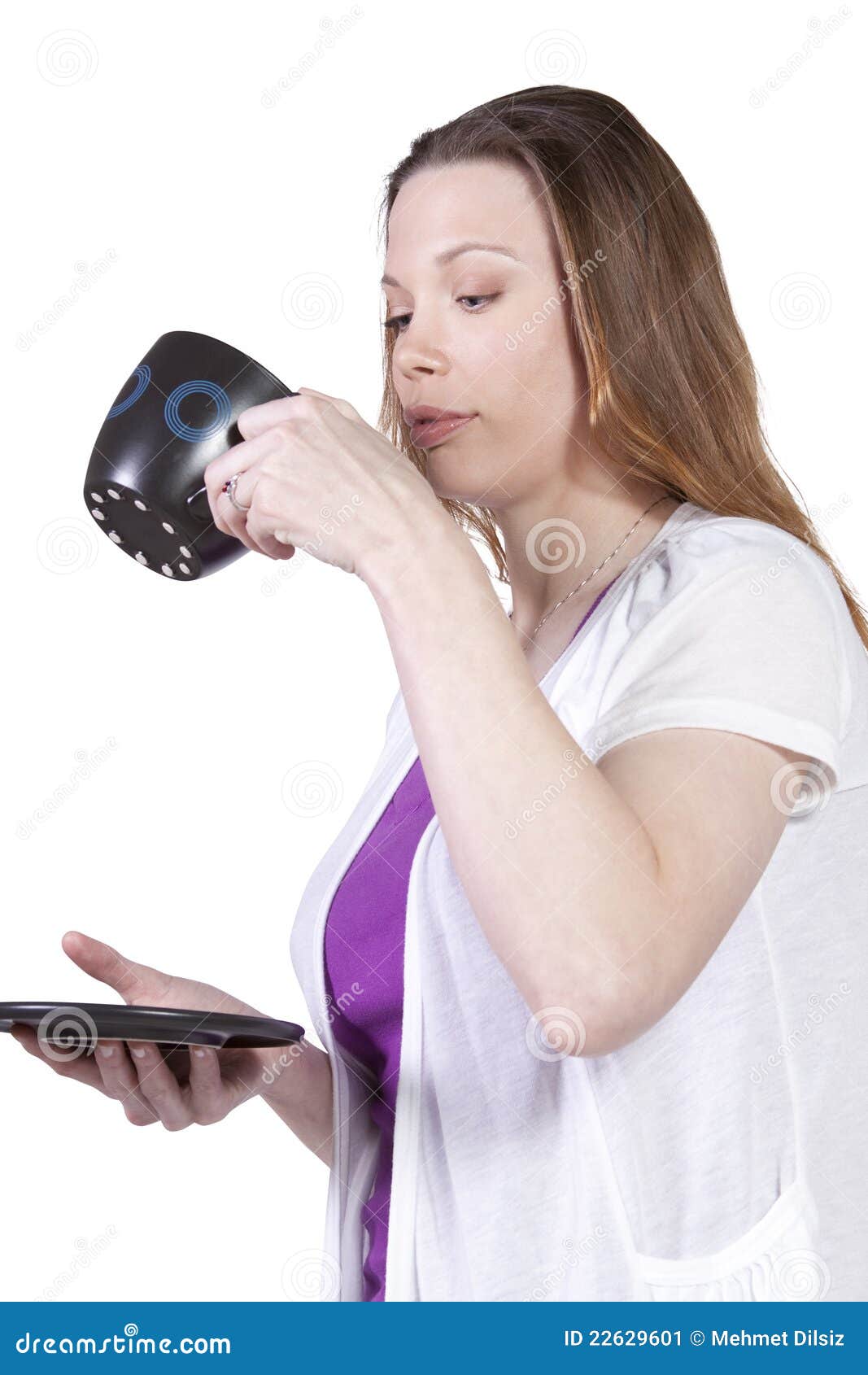 Woman Drinking Coffee Standing Up Stock Image - Image of drink ...