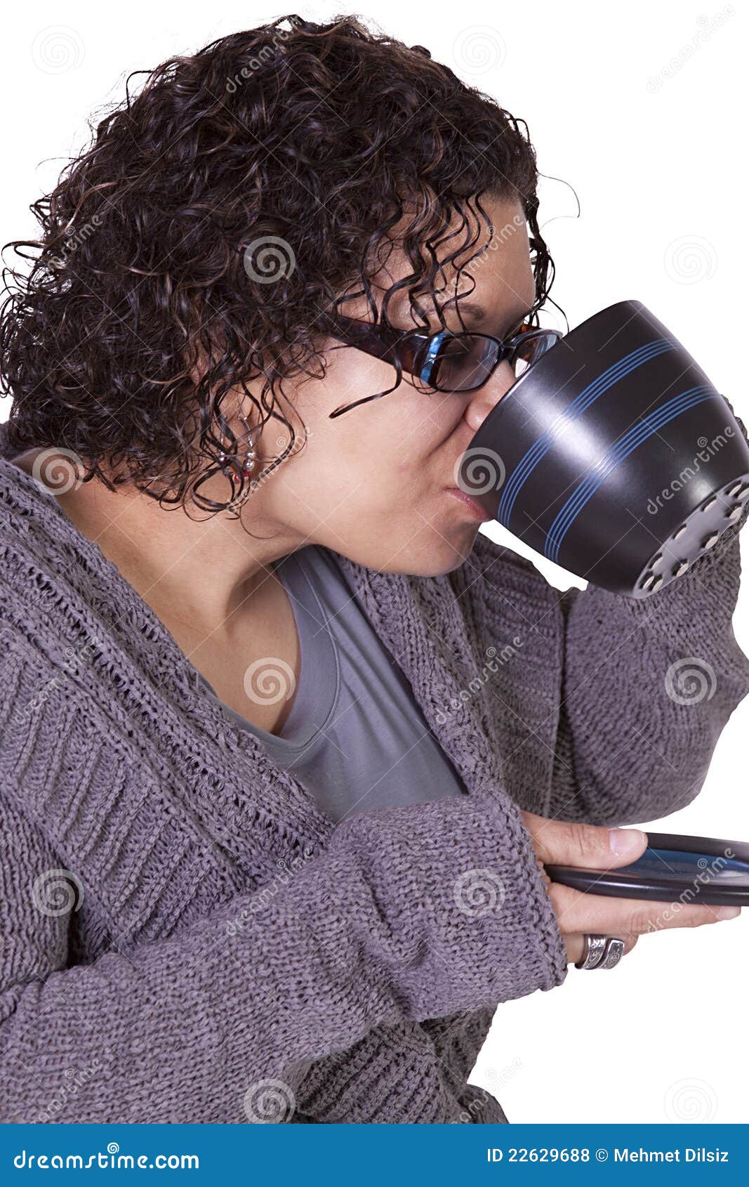 Woman Drinking Coffee Standing Up Stock Photo - Image of person, white ...