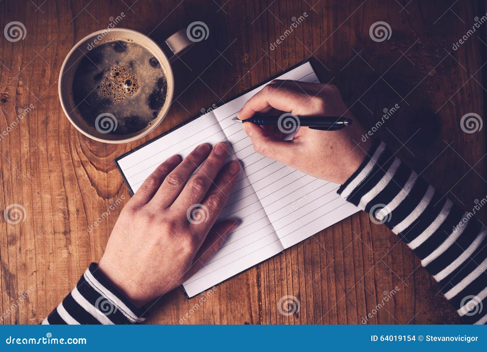 Woman Drinking Coffee and Writing a Diary Note Stock Photo - Image of ...